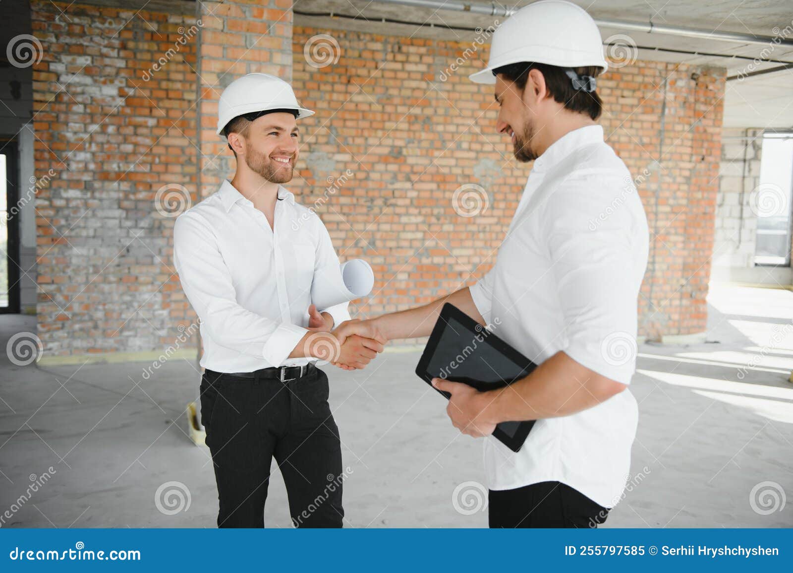 Two Business Man Construction Site Engineer. Stock Image - Image of ...