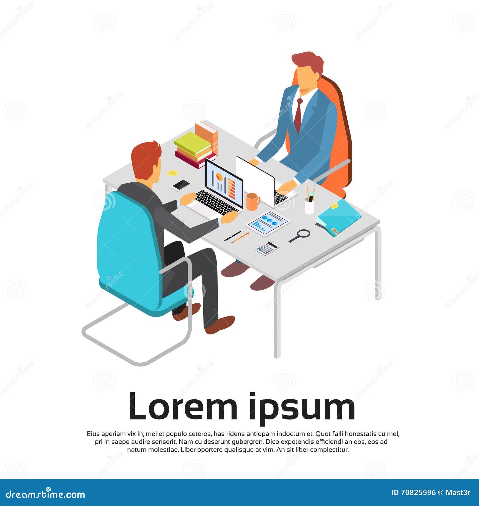 Two Business Man Work Laptop Desk Workspace Copy Space 3d Isometric ...