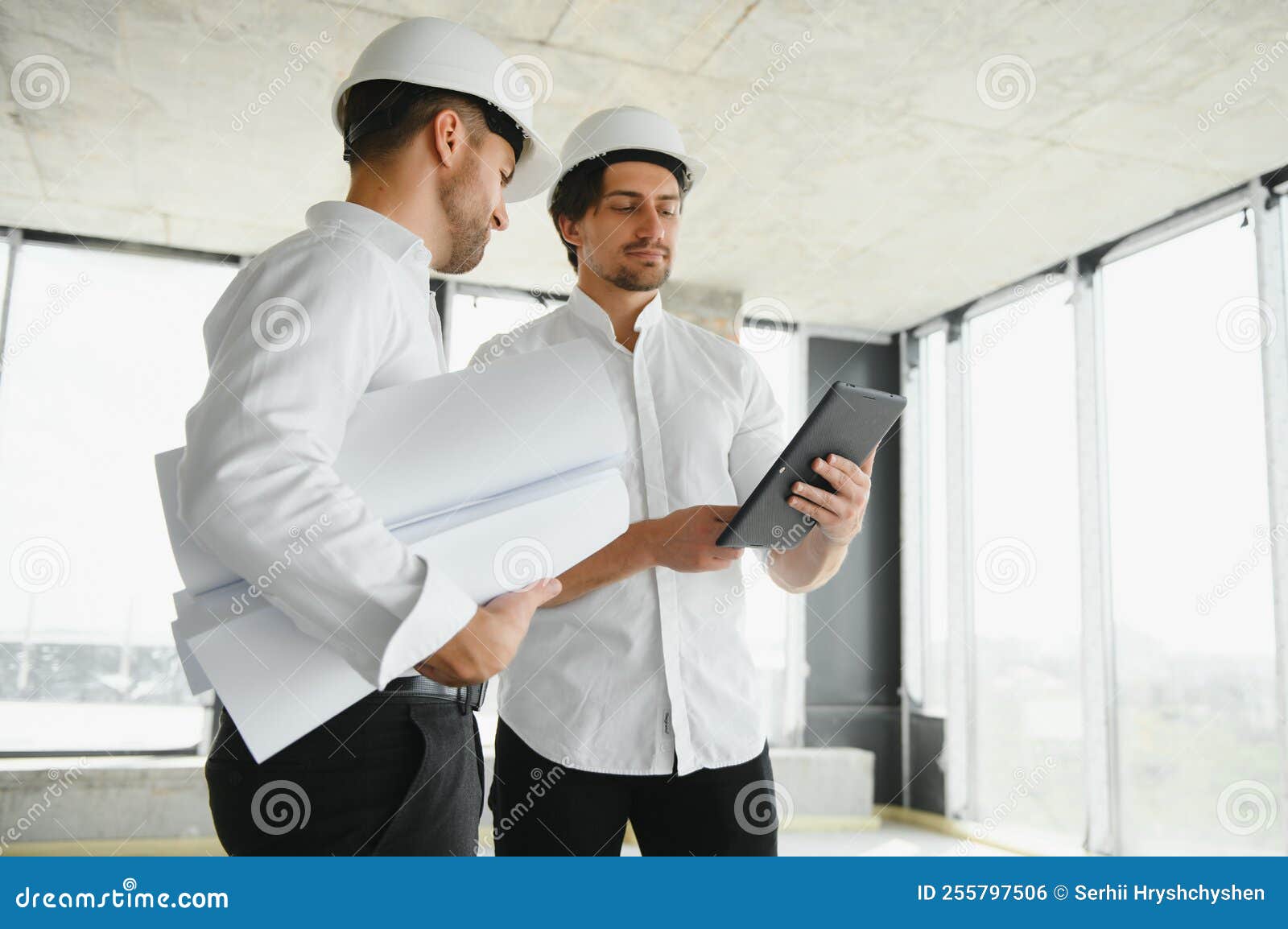Two Business Man Construction Site Engineer. Stock Photo - Image of ...