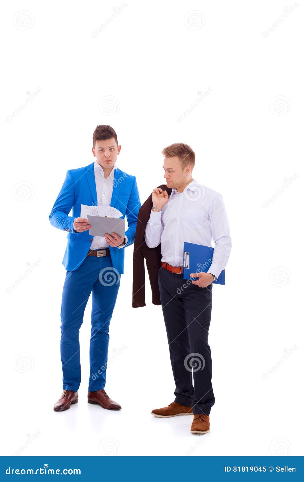 Two Business Men Holding Contract Folder Isolated on White Stock Image ...