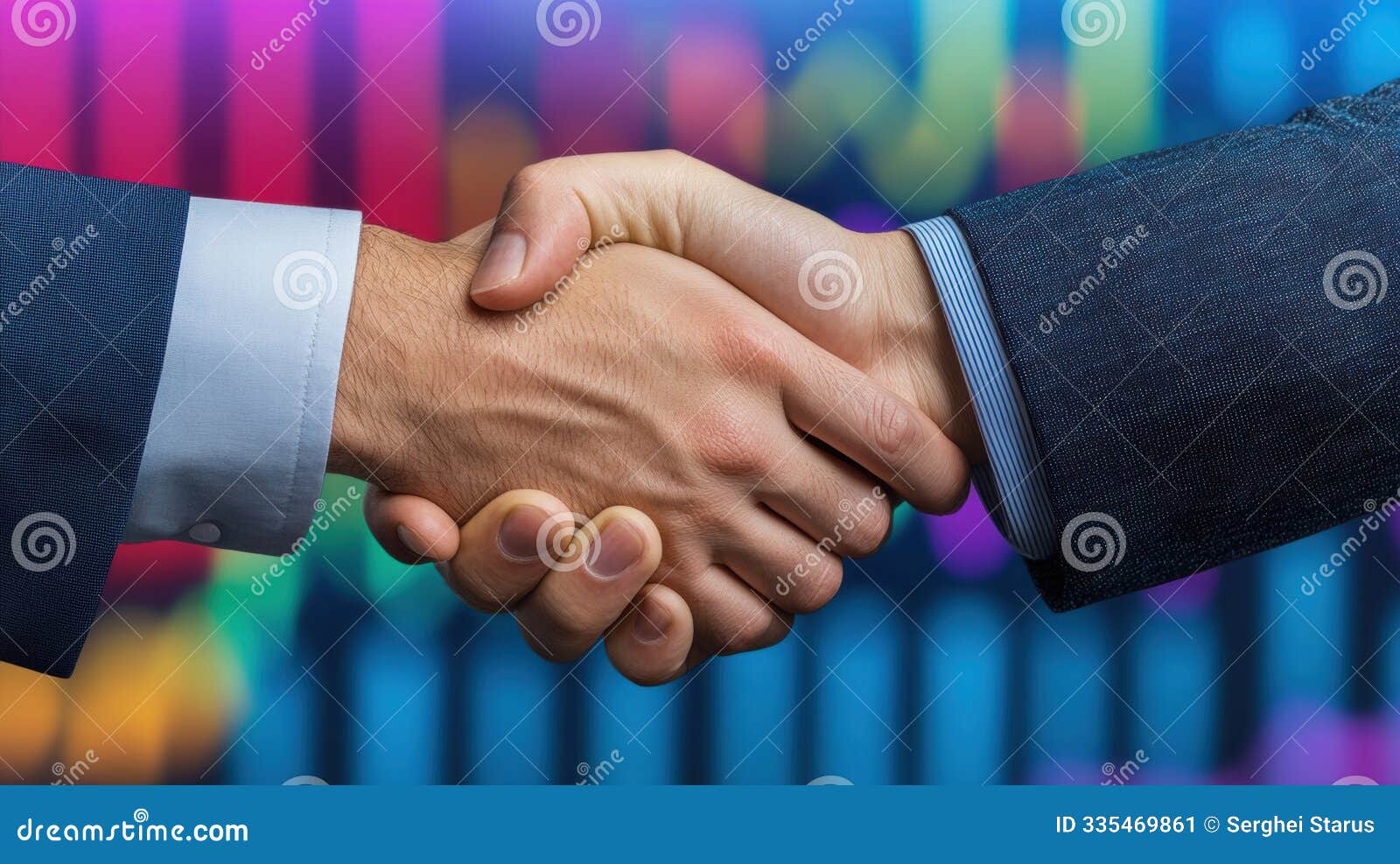 Two Business Men Shaking Hands in Front of a Colorful Chart, AI Stock ...
