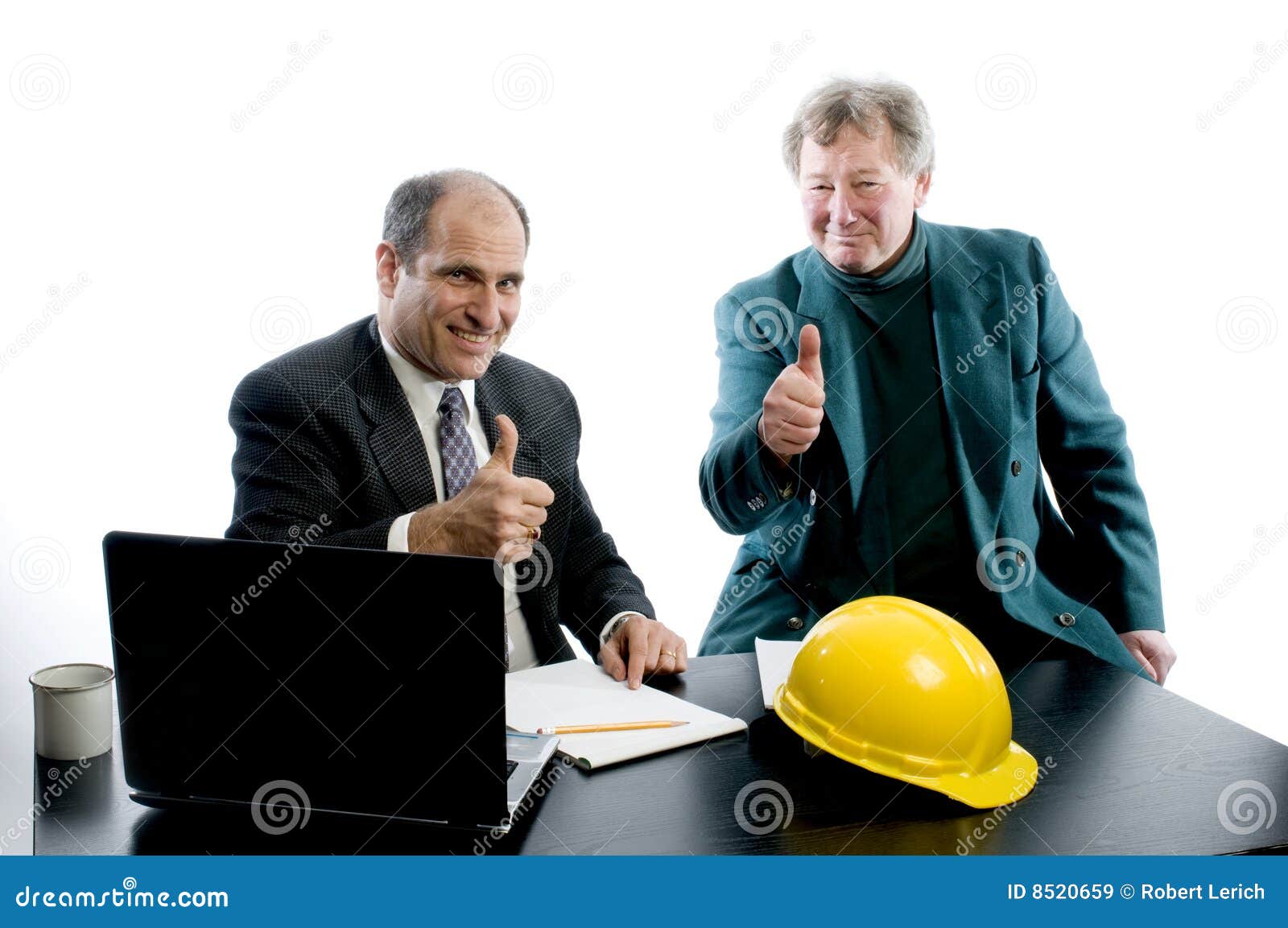 Two Business Partners at Desk Shaking Hands Stock Image - Image of ...
