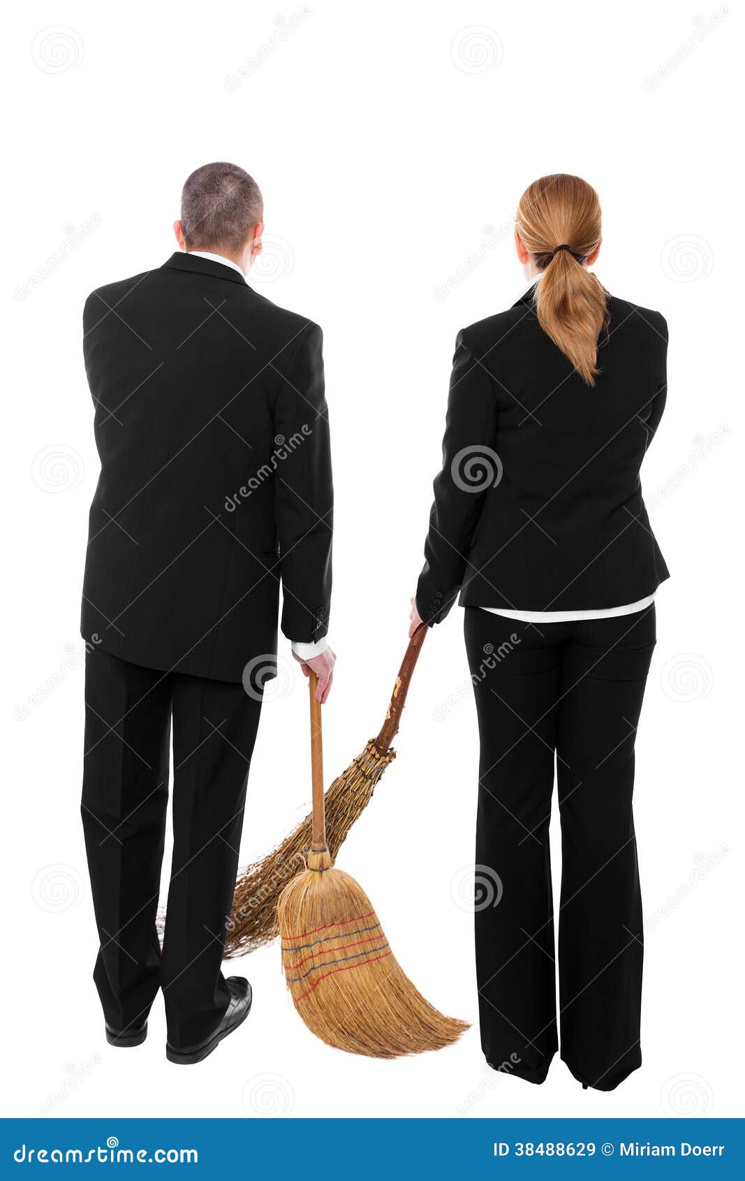 Two Business People with Brooms Stock Image - Image of cleaner, career ...