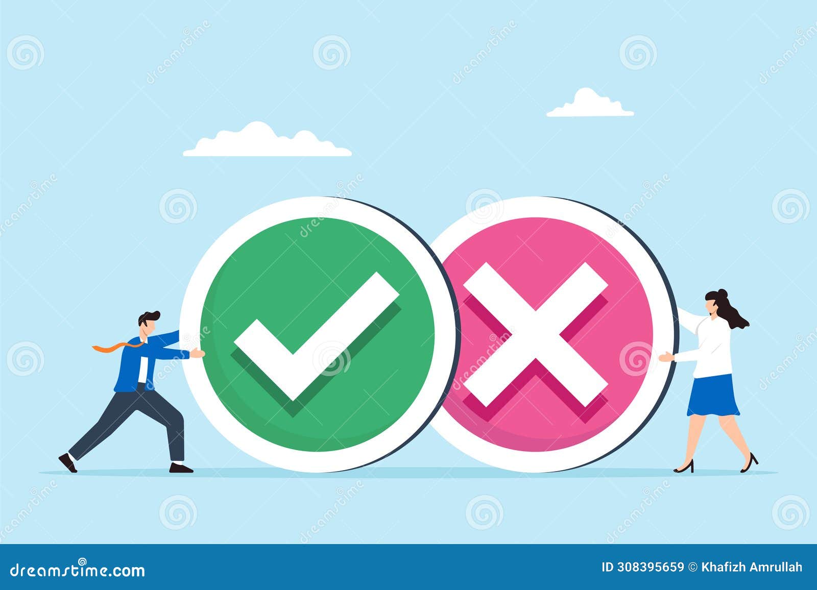 Two Business People Holding Pros and Cons, Right and Wrong Symbols ...