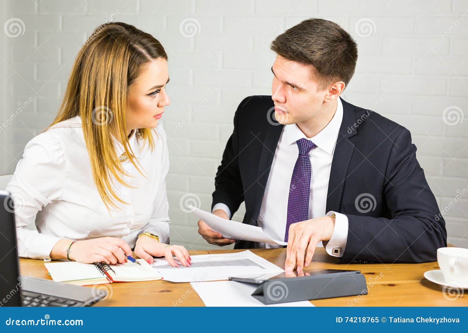 Two Business People Using Tablet Computer in Office Stock Image - Image ...