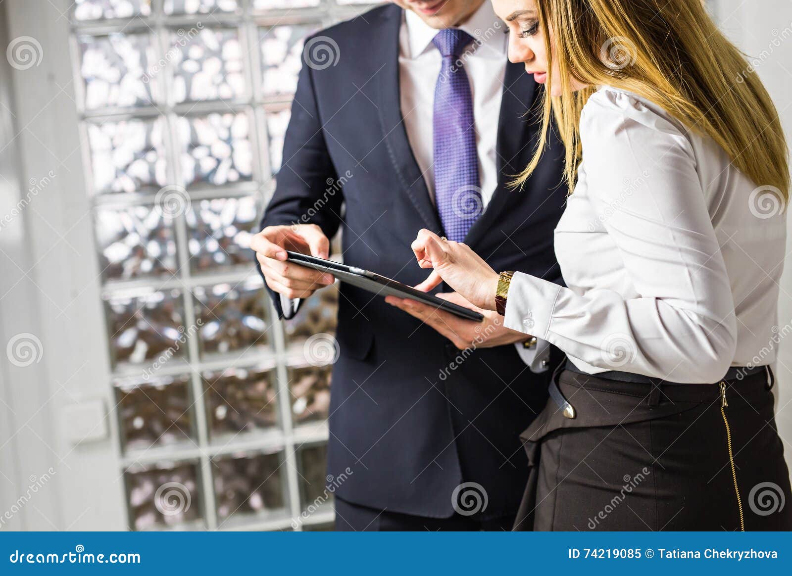 Two Business People Using Tablet Computer in Office Stock Image - Image ...