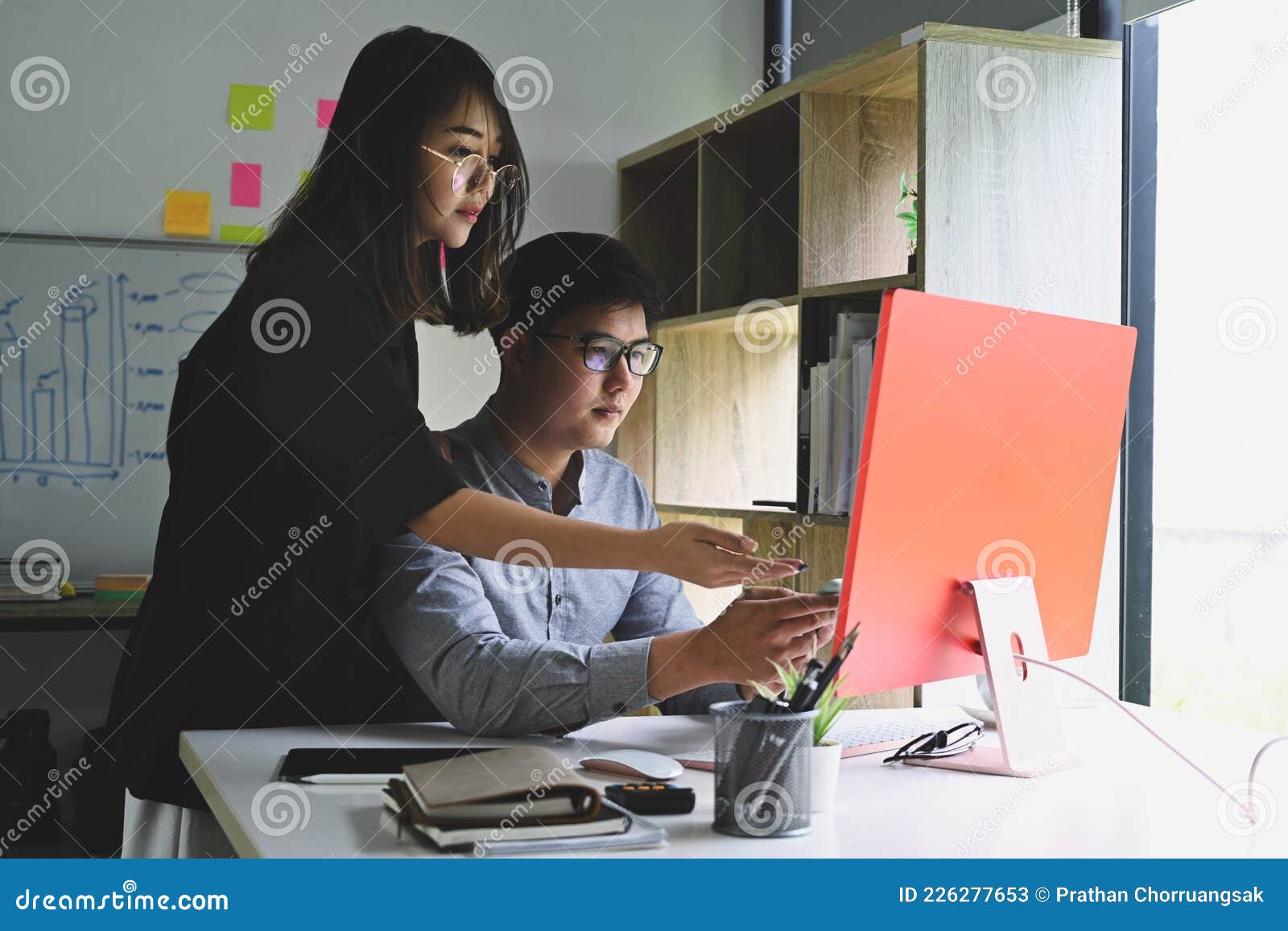 Business People Working Together with Computer at Office. Stock Image ...