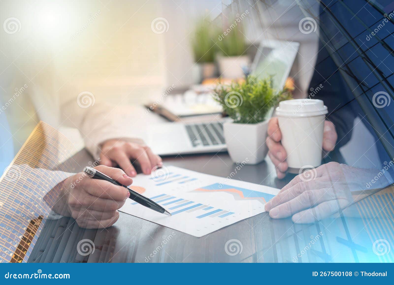 Two Business People Working Together; Multiple Exposure Stock Photo ...