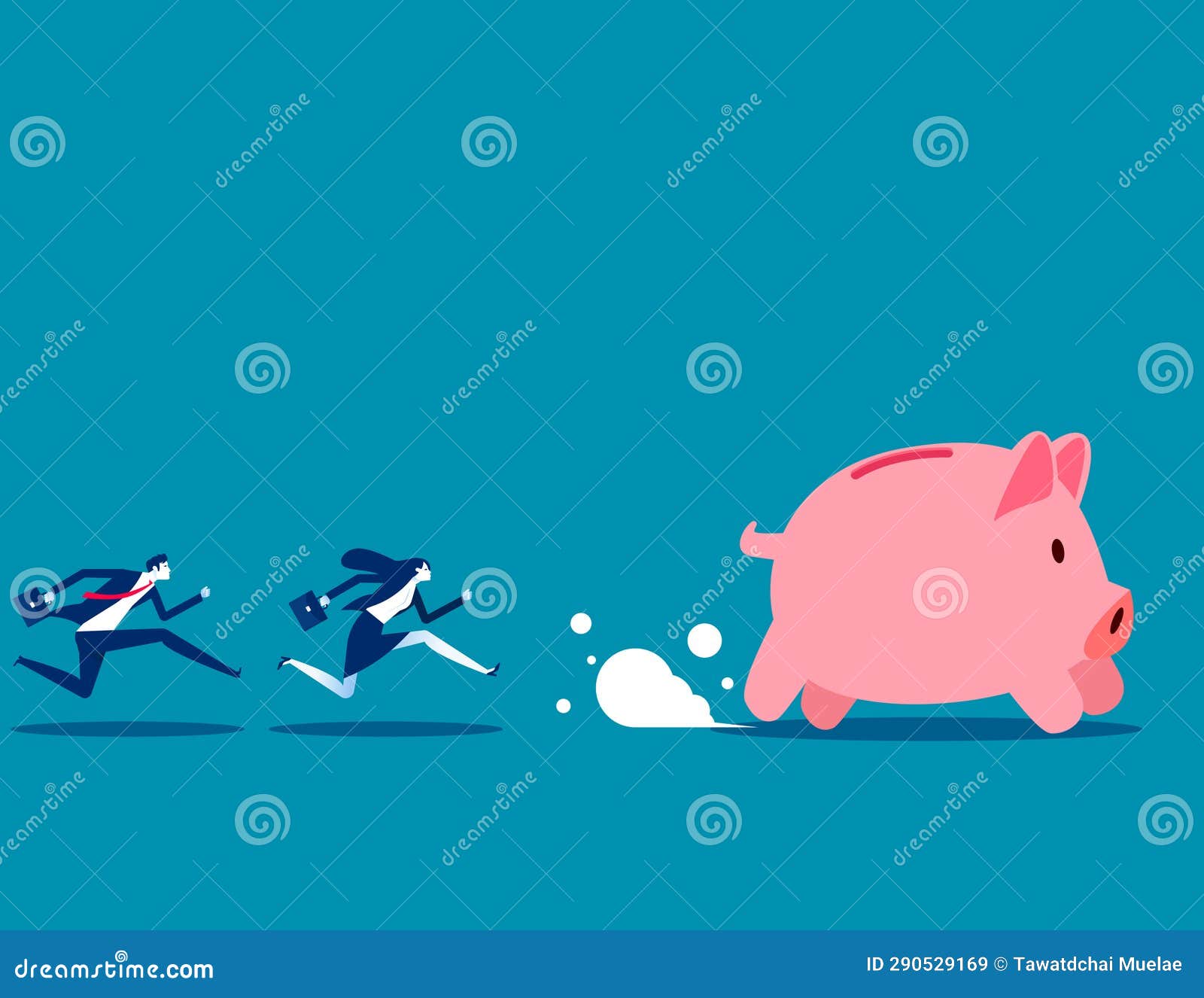Two Business Person Chasing Pigs Running. Business Vector Illustration ...