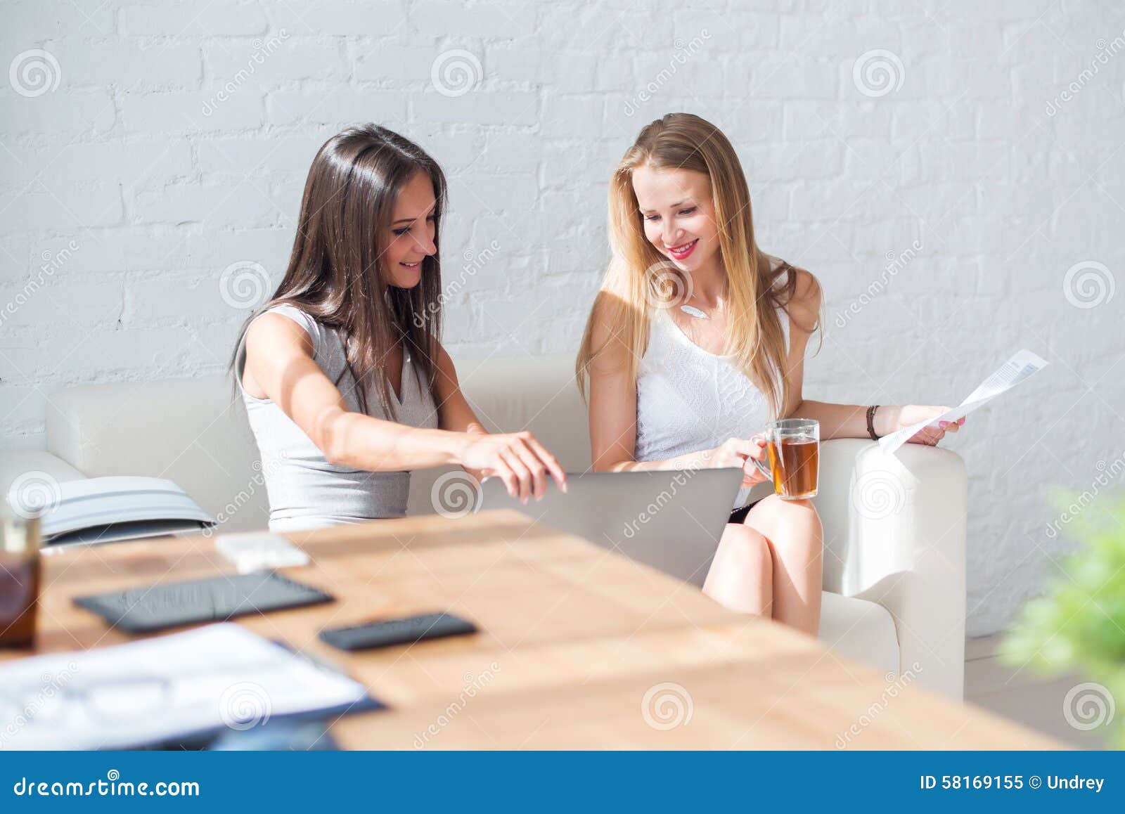 Two Business Woman Friendly Discussion during Stock Image - Image of ...