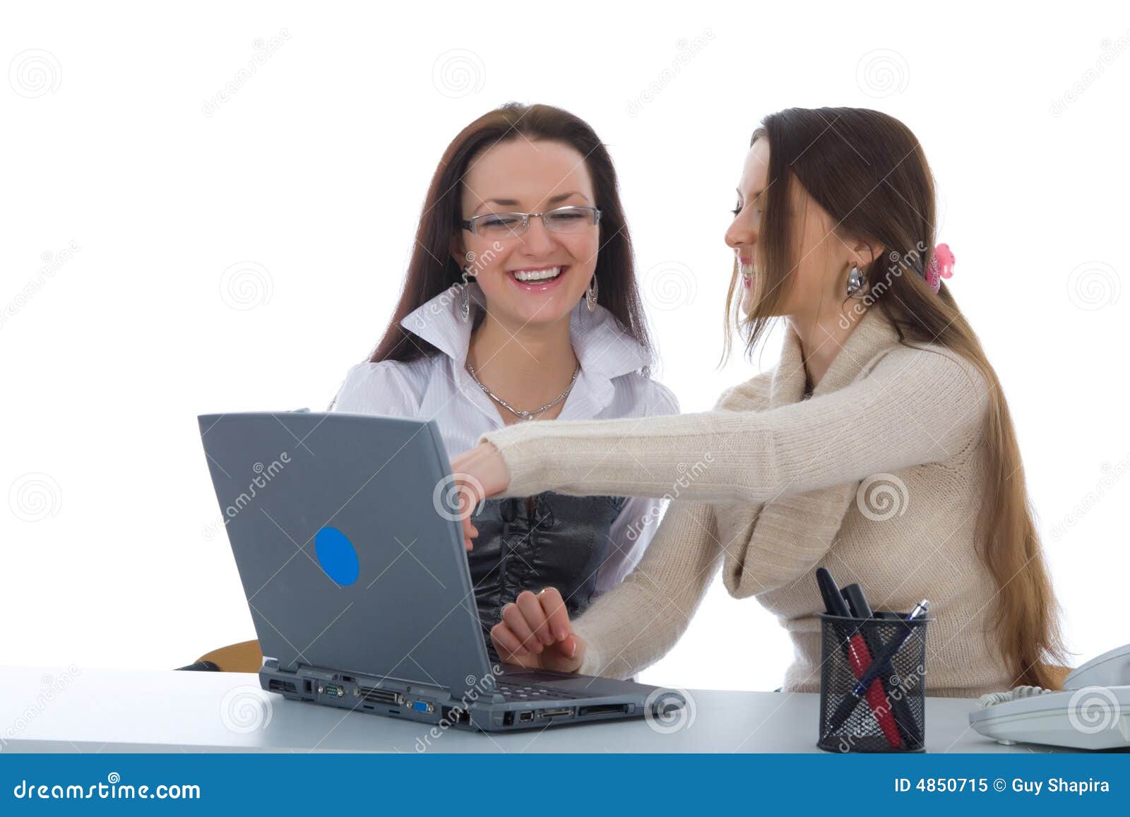 Two Business Woman Work with Laptop Stock Image - Image of cheerful ...