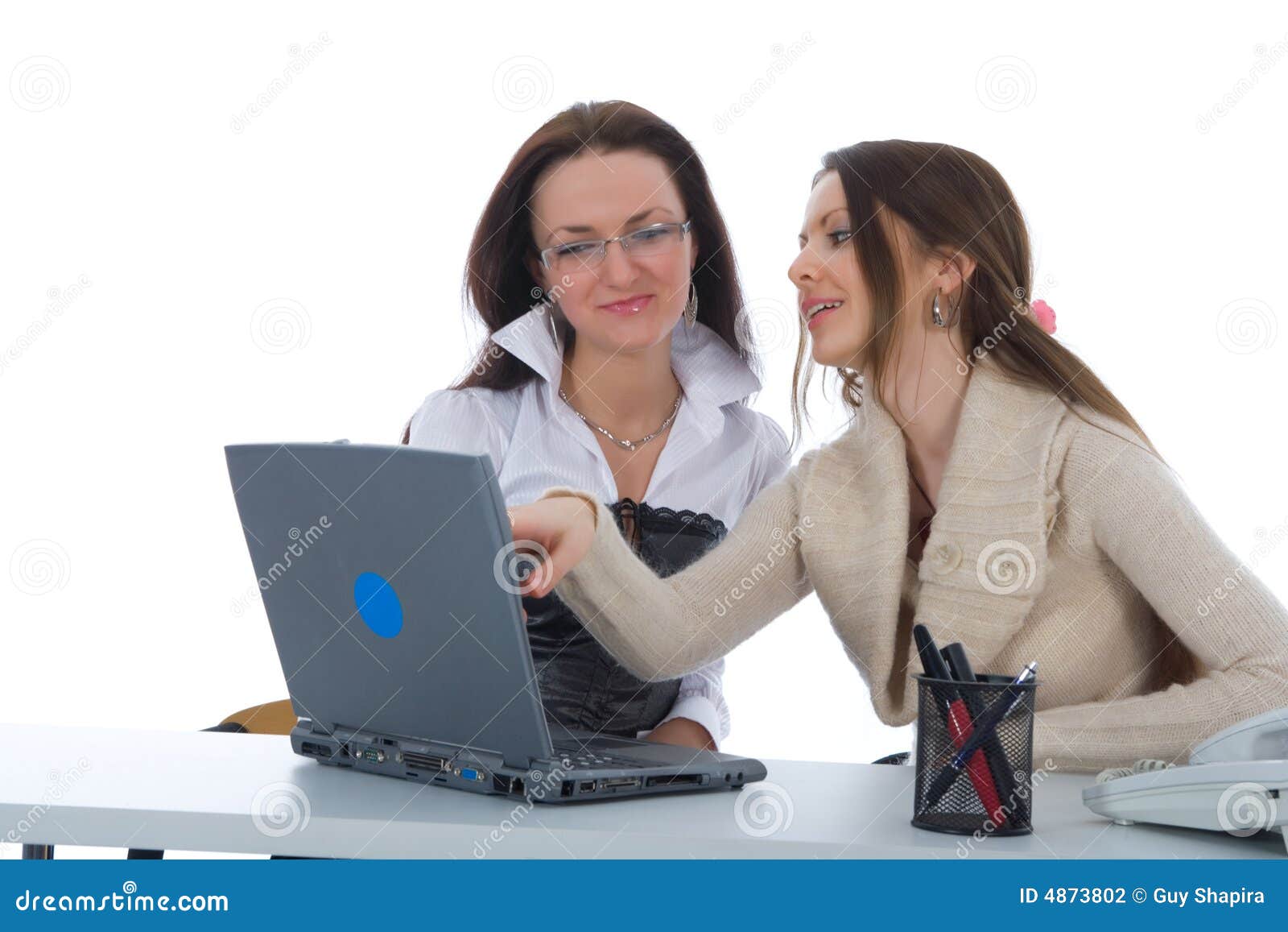 Two Business Woman Work with Laptop Stock Photo - Image of background ...