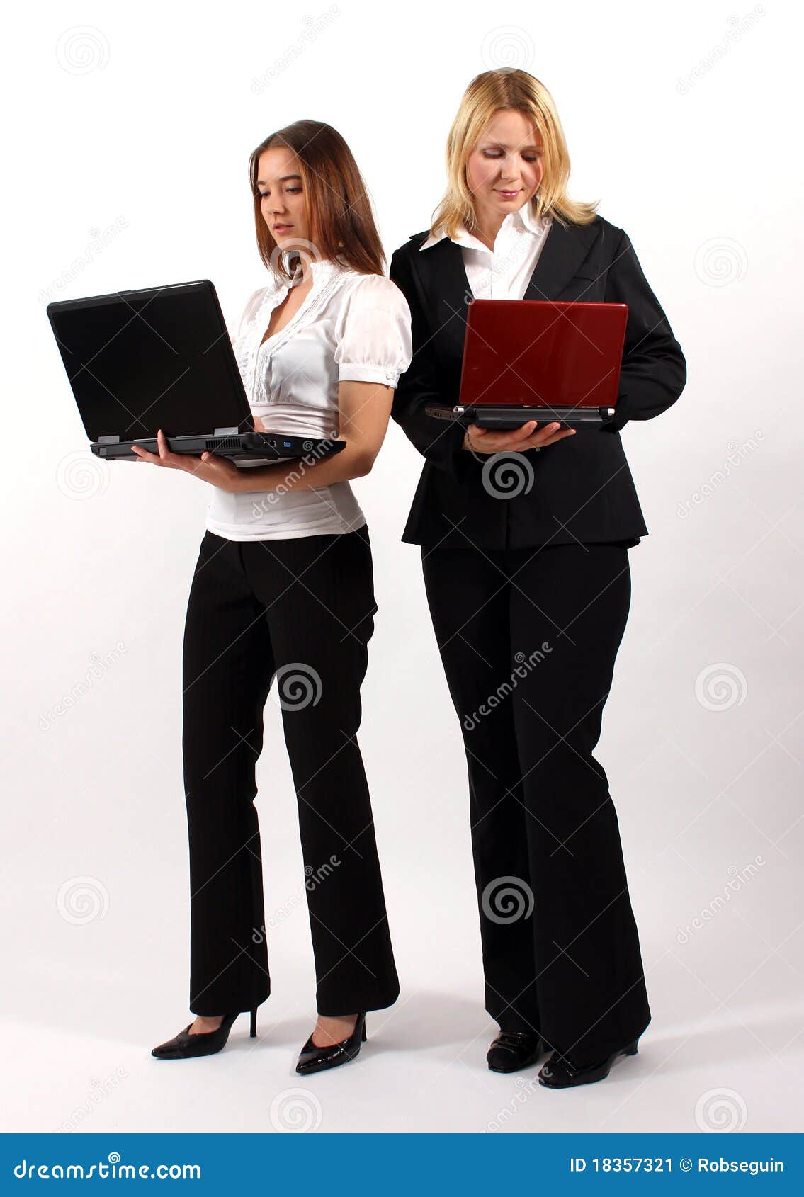 Two Business Women Standing with Laptops Stock Image - Image of small ...