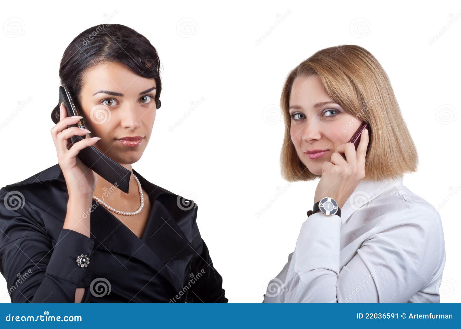 Two Business Women Talking On Mobile Phone Stock Image - Image: 22036591