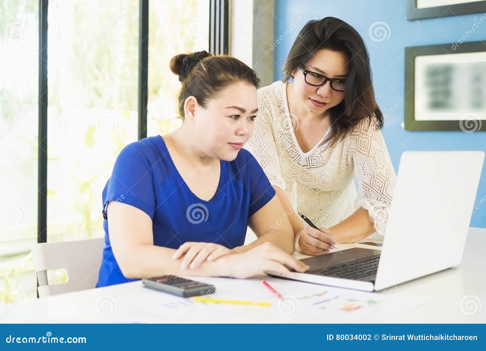 Two Business Women are Working with Computer Stock Photo - Image of ...