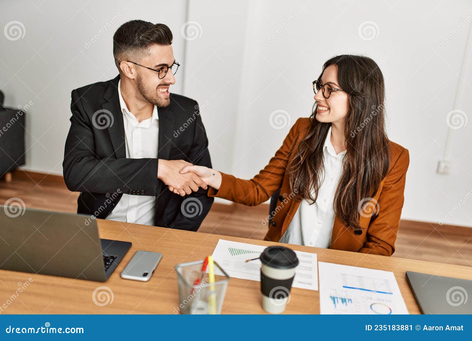 Two Business Workers Shaking Hands at the Office Stock Image - Image of ...