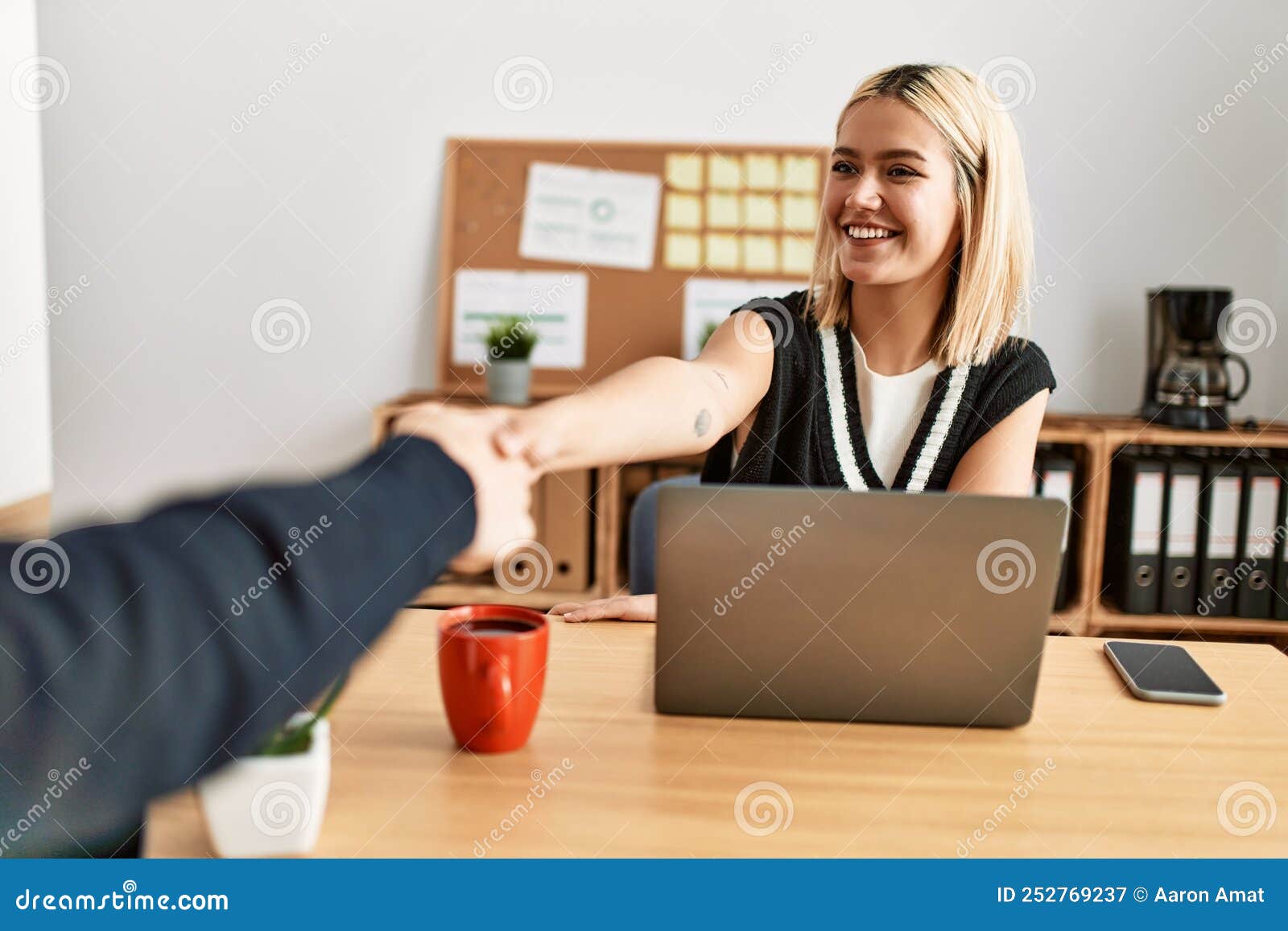 Two Business Workers Smiling Happy Shaking Hands at the Office Stock ...