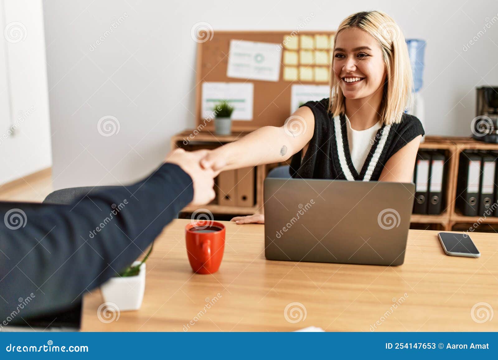 Two Business Workers Smiling Happy Shaking Hands at the Office Stock ...