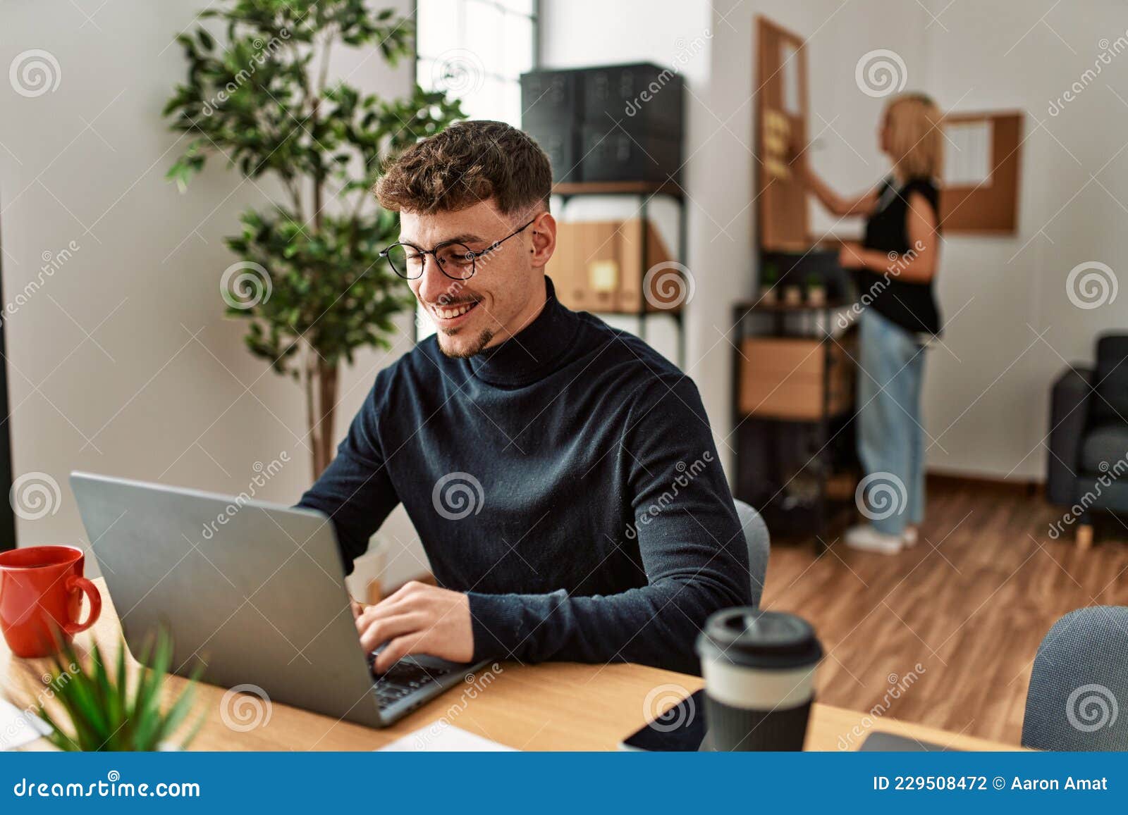 Two Business Workers Smiling Happy Working at the Office Stock Photo ...