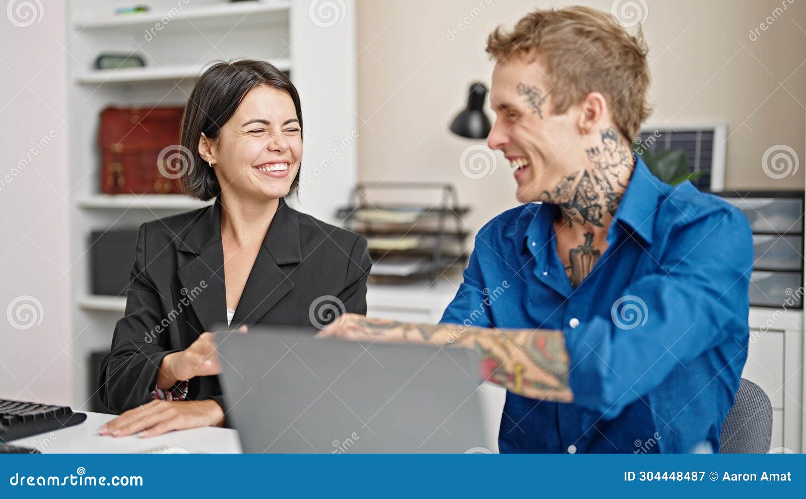 Two Business Workers Working and Speaking at the Office Stock Image ...