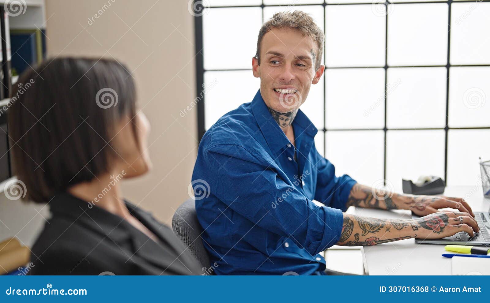 Two Business Workers Working and Speaking at the Office Stock Photo ...