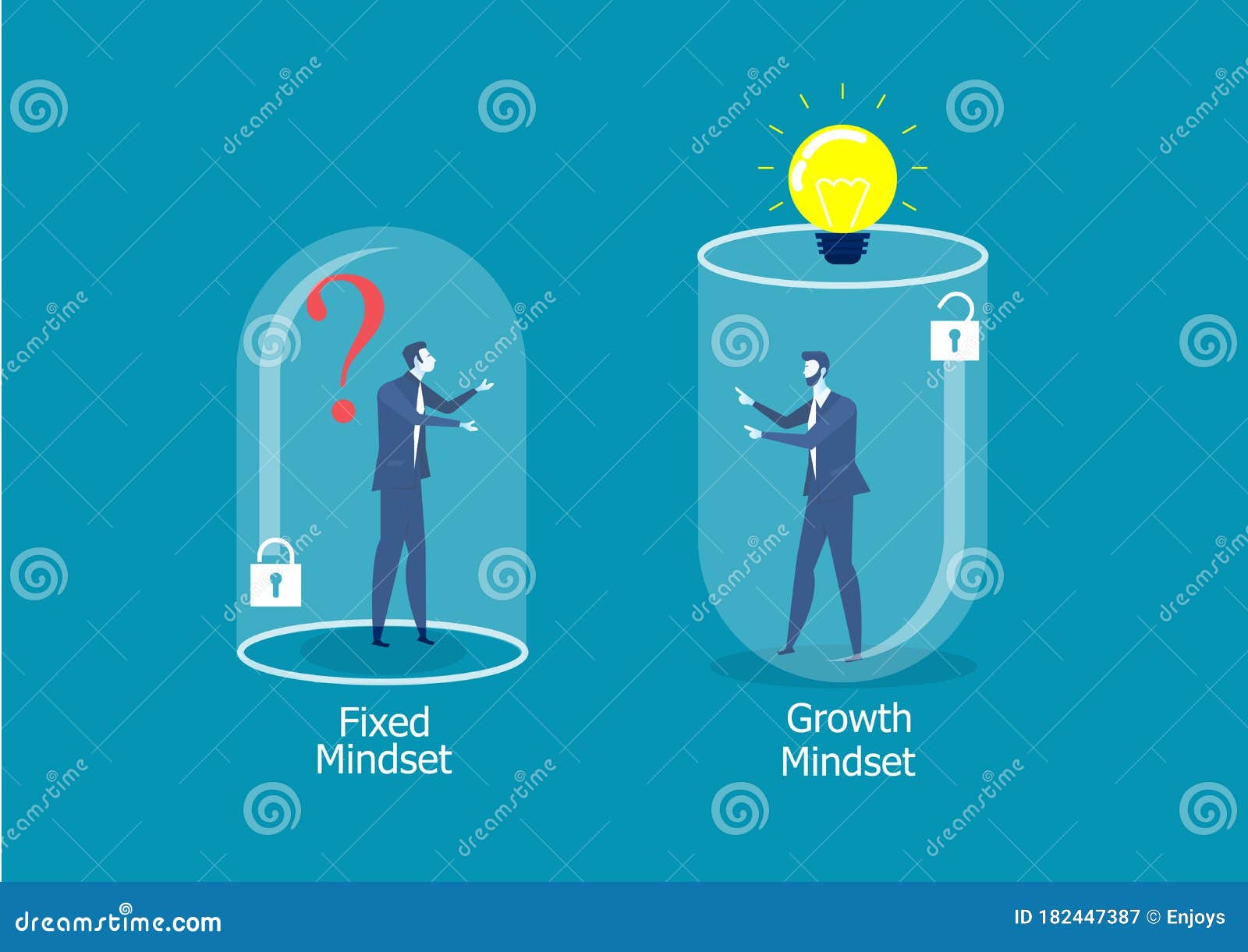 Two Businessman Different Thinking between Fixed Mindset Vs Growth ...