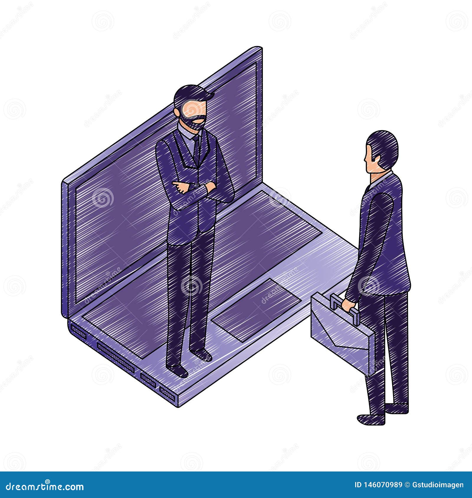 Two Businessman with Laptop Computer Device Stock Illustration ...
