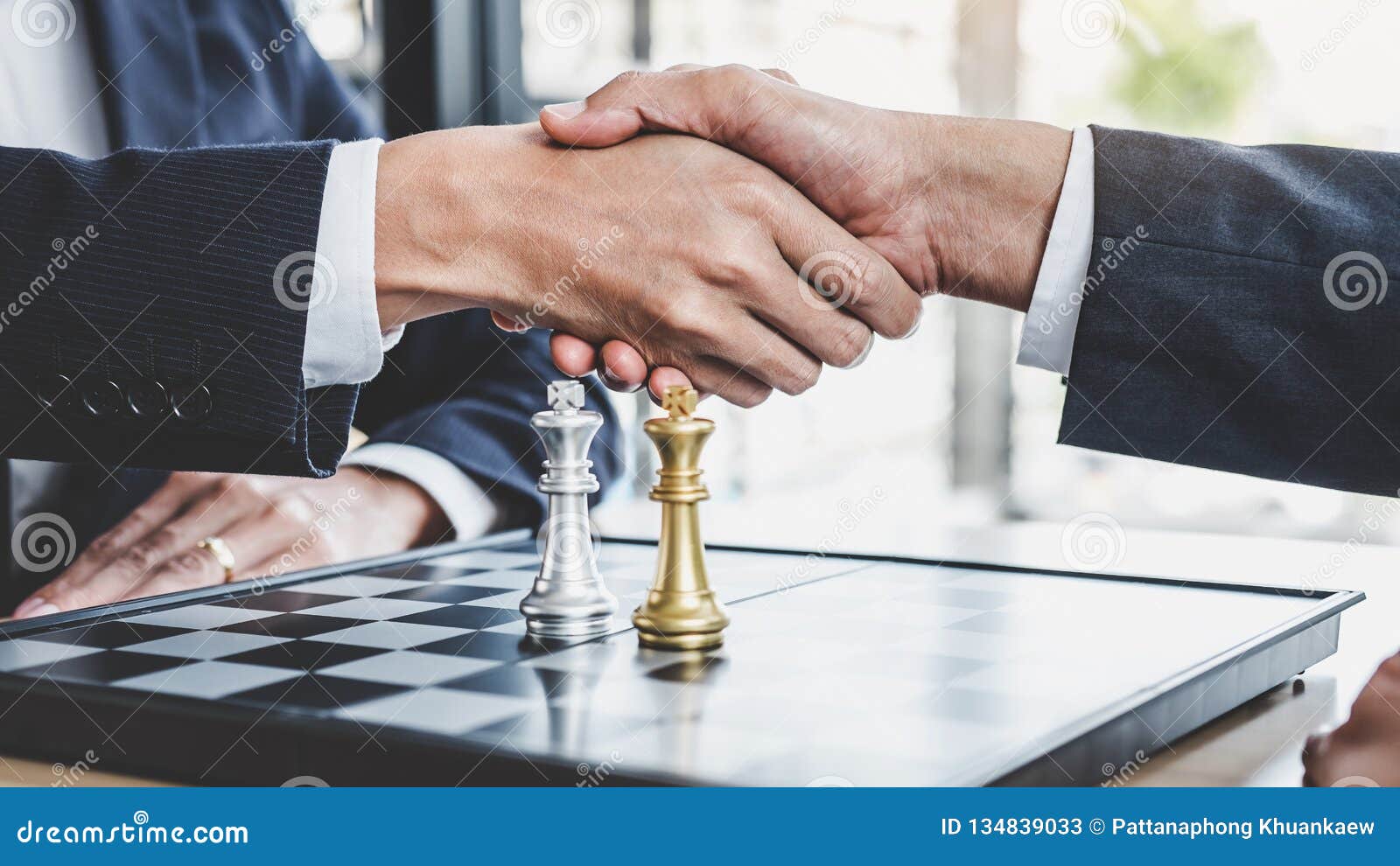 Two Businessman Shaking Hands after End Playing Chess Game Reaching ...