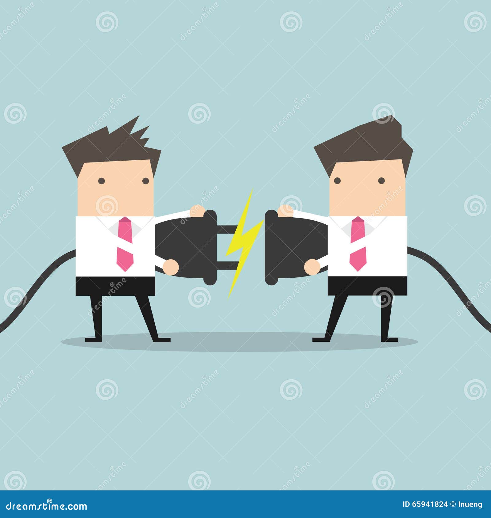 Two Businessman Trying To Connect Electric Plug Stock Vector ...