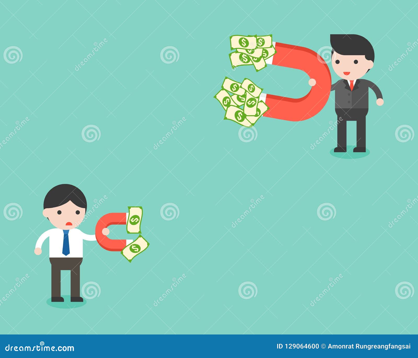 Two Businessman Using Magnet Finding Money, Which Have Difference ...