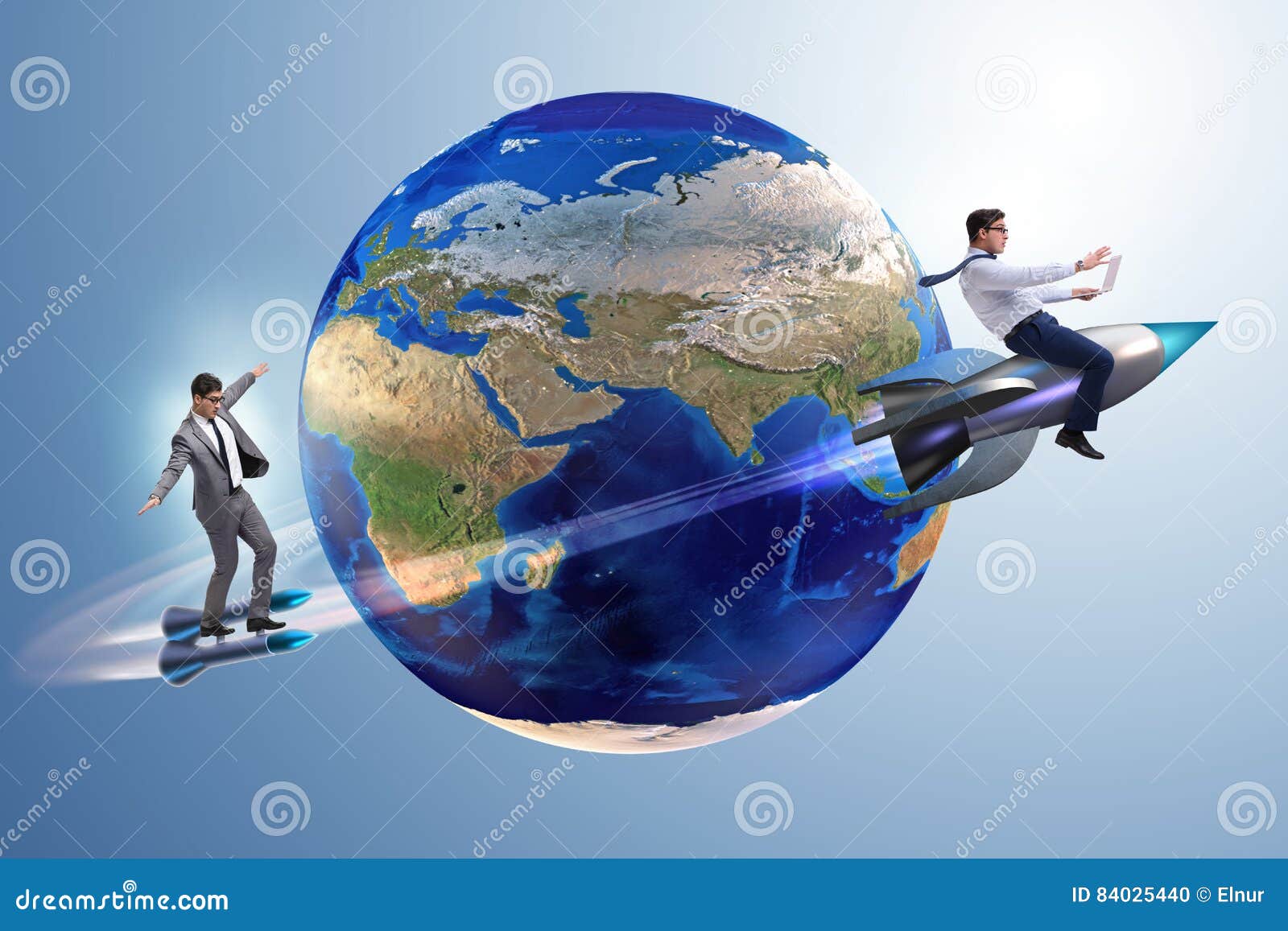 The Two Businessmen Chasing Around Globe Stock Illustration ...