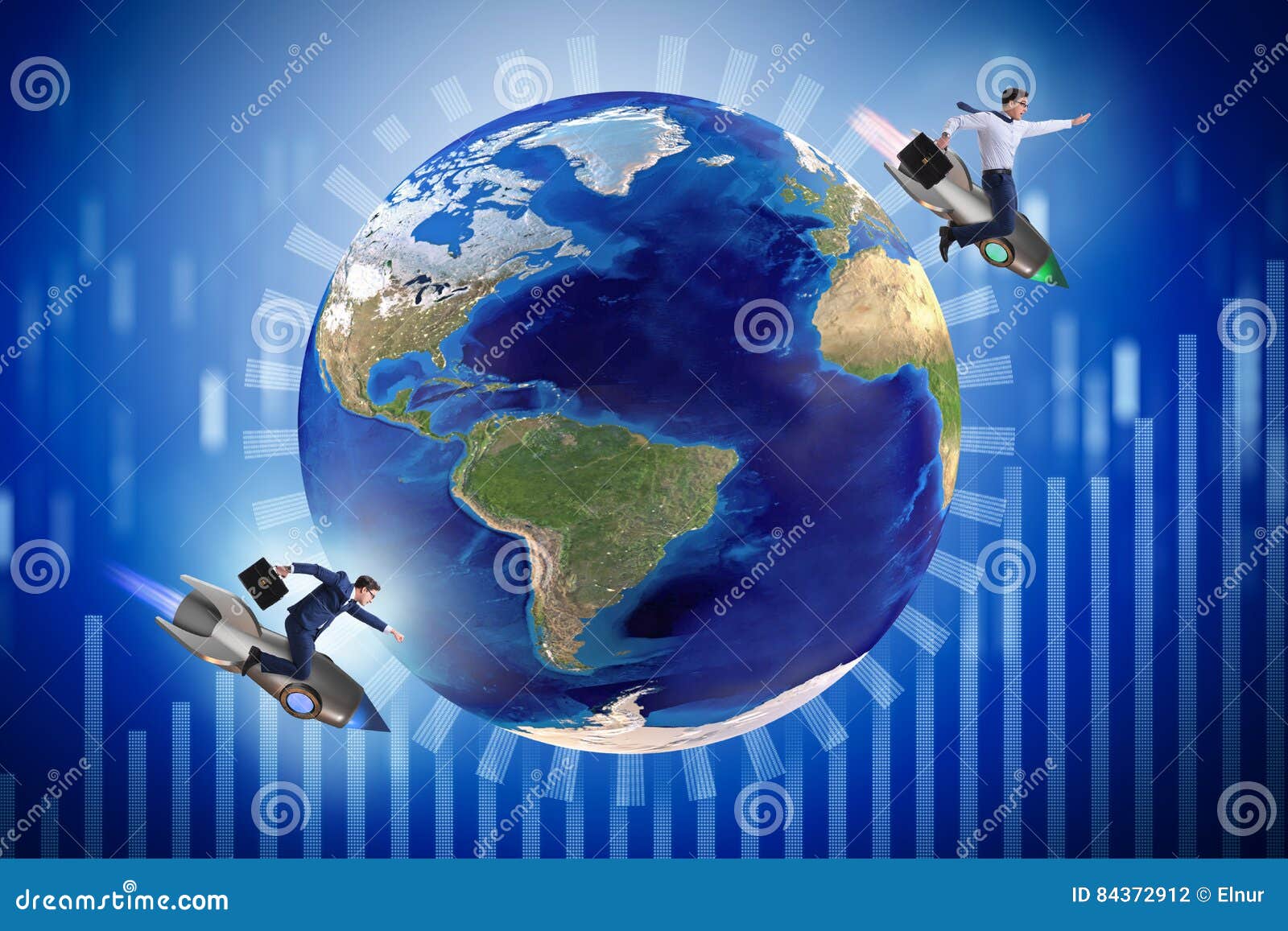 The Two Businessmen Chasing Around Globe Stock Illustration ...