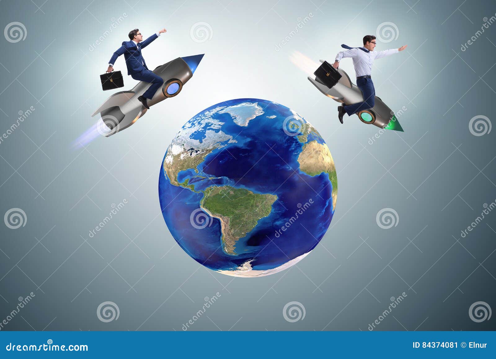 The Two Businessmen Chasing Around Globe Stock Image - Image of leader ...