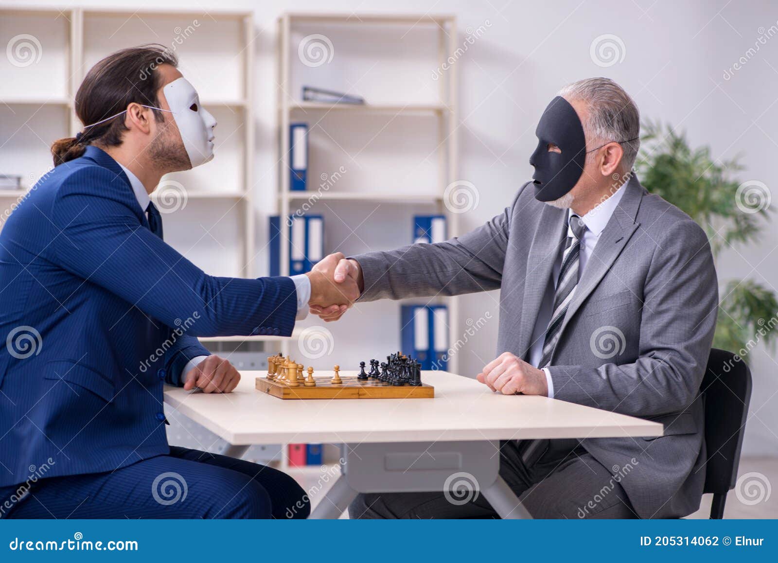 Two Businessmen Playing Chess Wearing Masks Stock Photo - Image of ...
