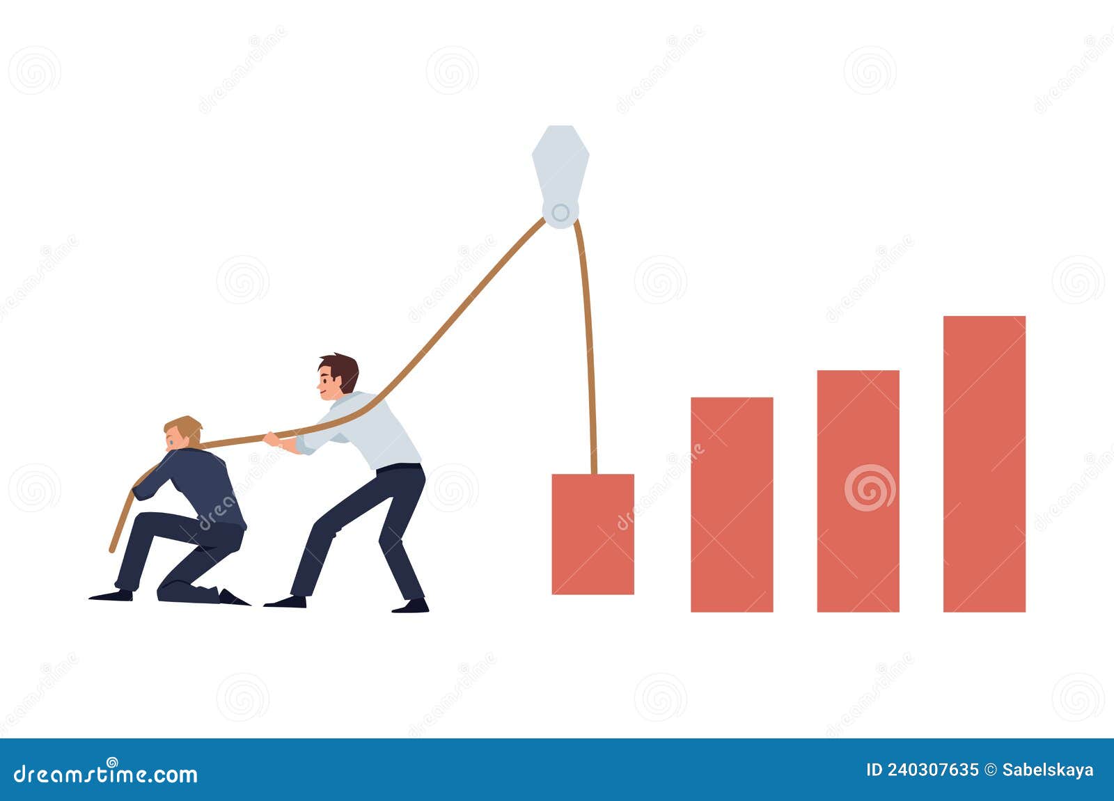 Two Businessmen Pull Up Sales Chart Vector Concept. Profit Raising ...