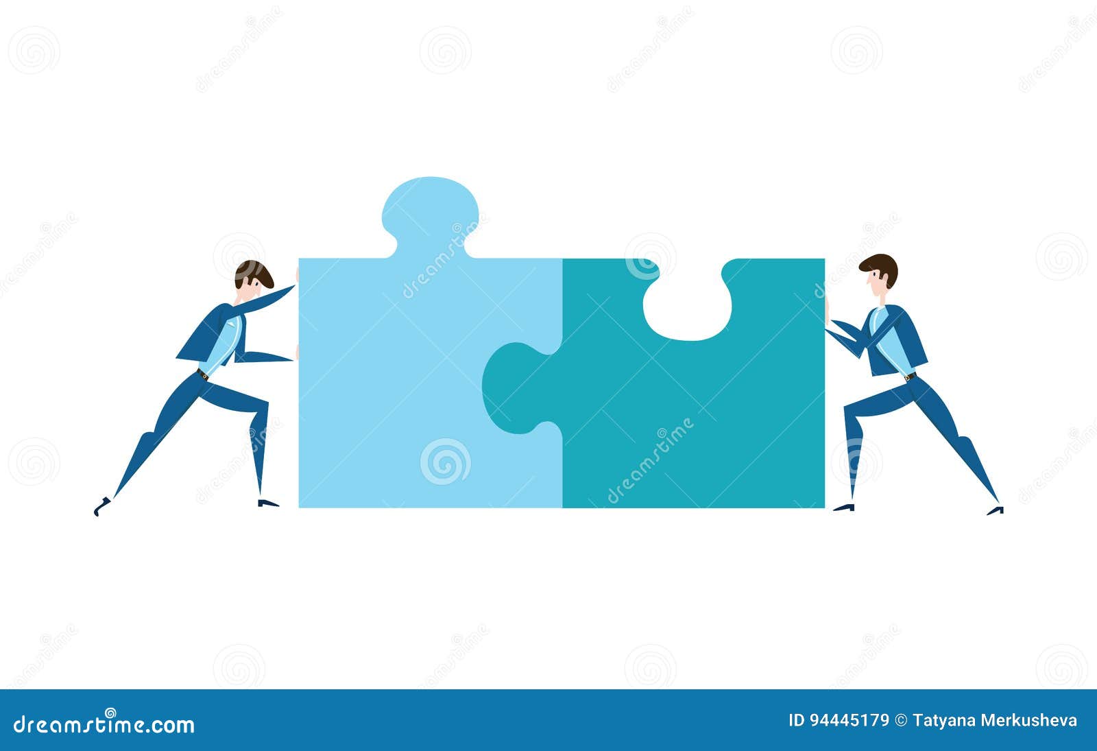 Two Businessmen Pushing The Pieces Of Puzzles. The Concept Of Joint ...