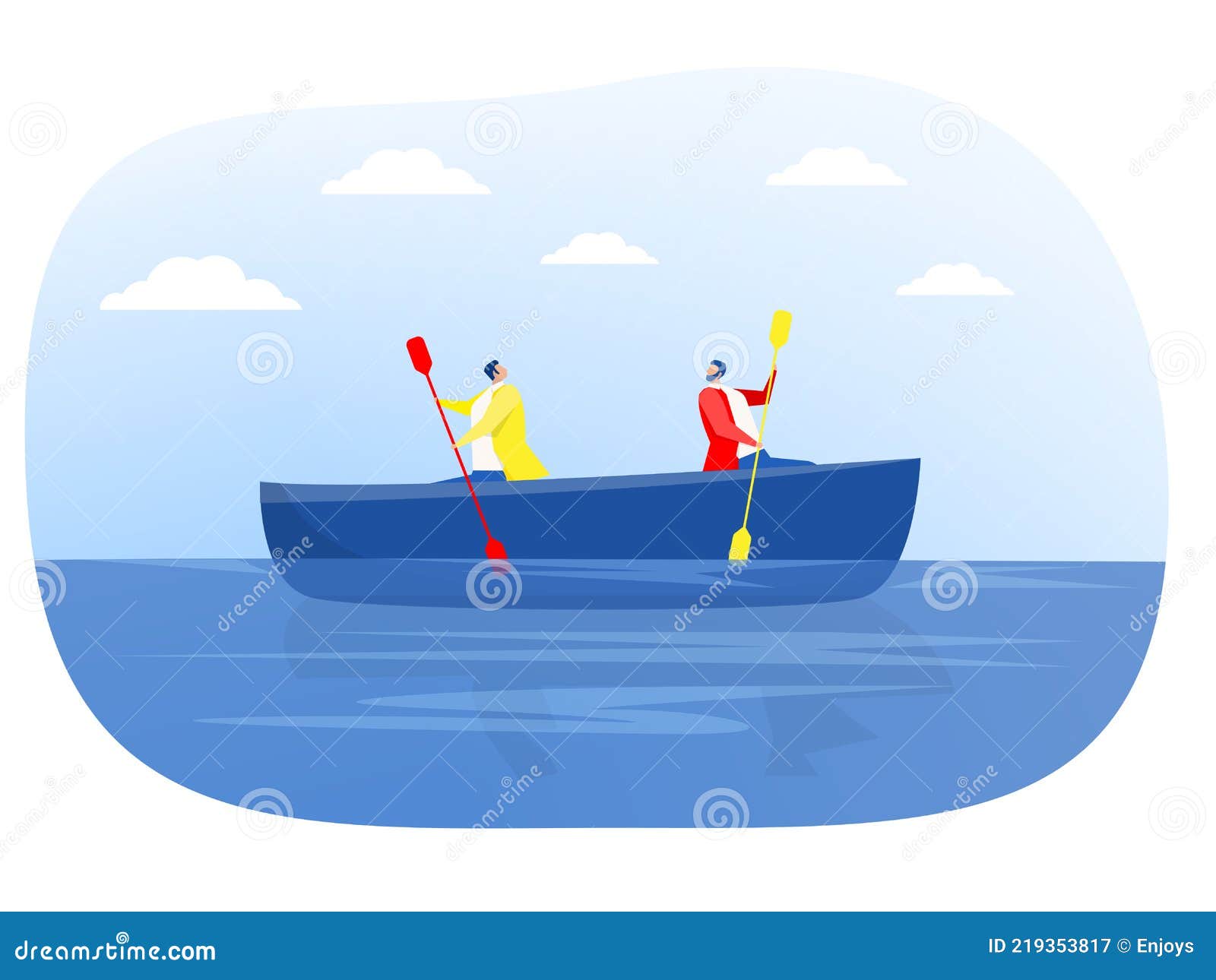 Businessmen In Rowing Boat Two Rowers One Captain Manager Boss Leader ...