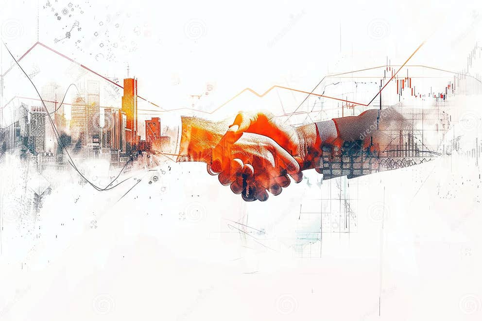 Two Businessmen Shake Hands in Front of a Graph Charting Progress Stock Image - Image of ...
