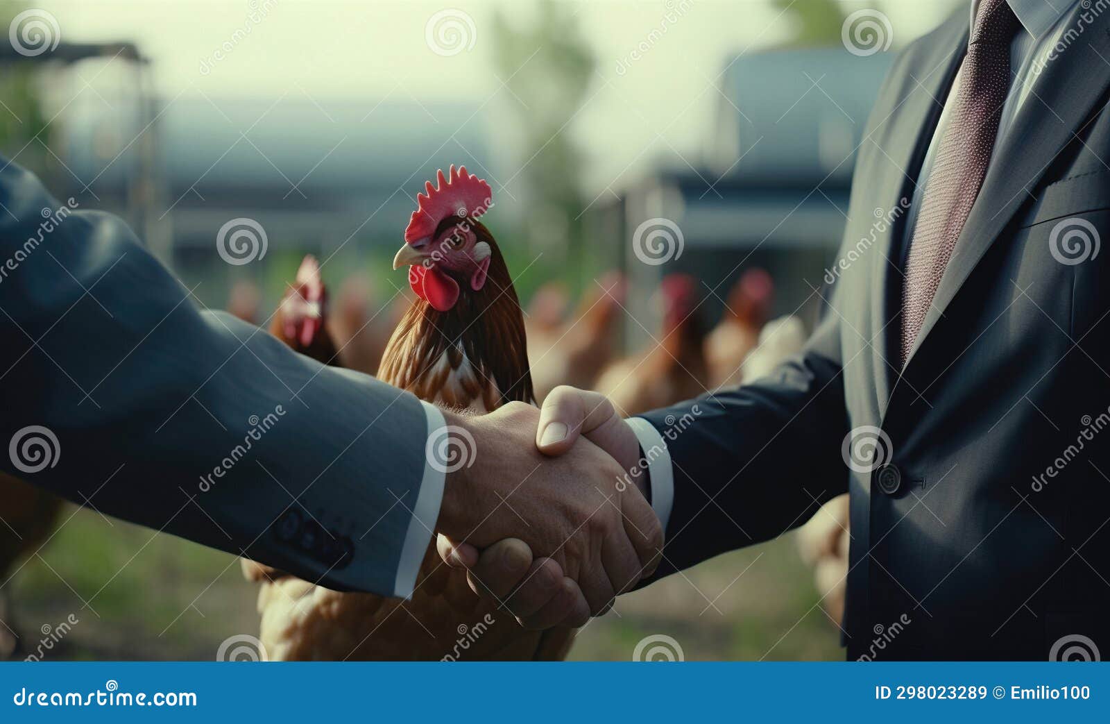 Two Businessmen Shake Hands in Front of a Poultry Farm, Generated by AI ...