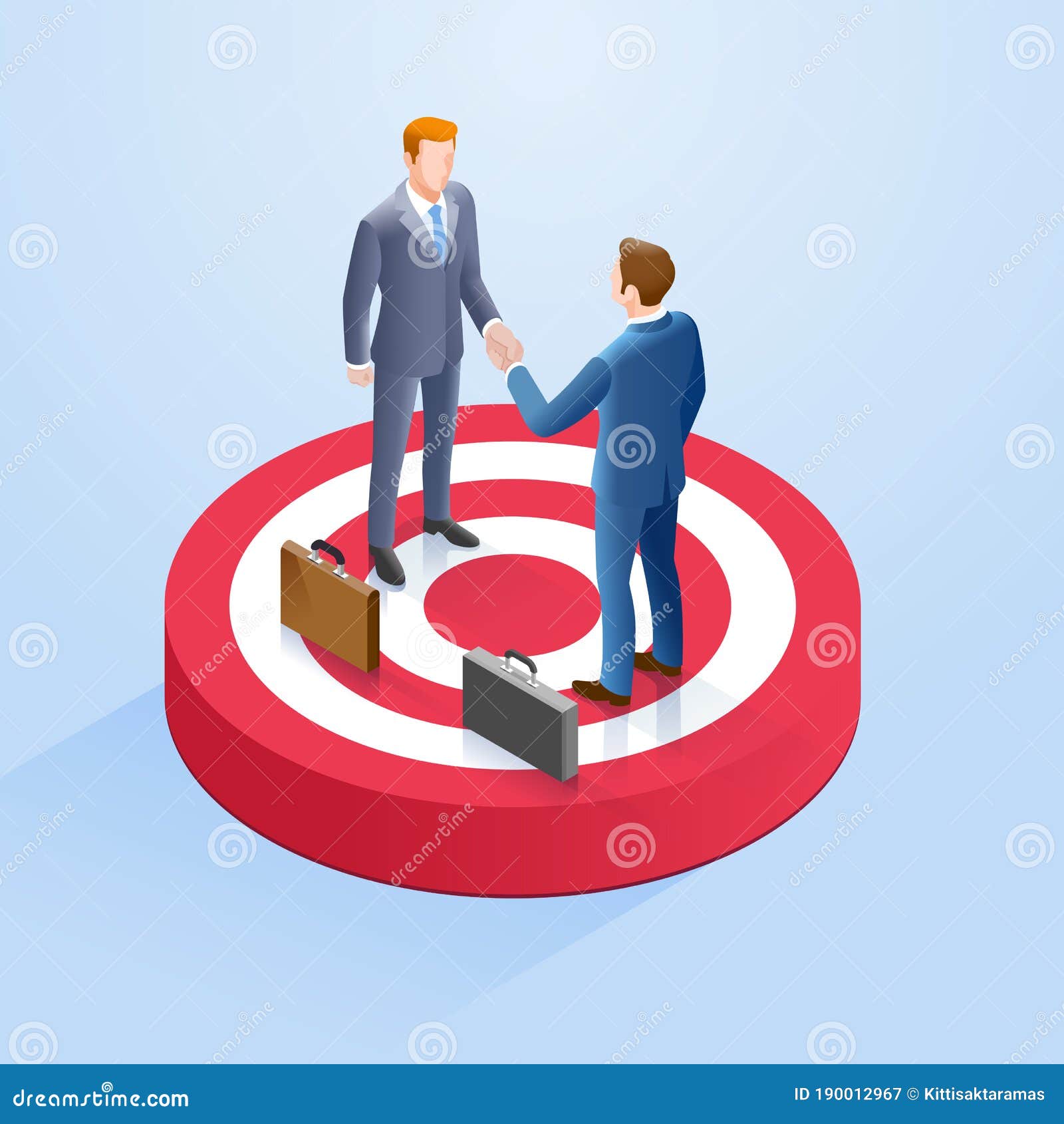 Two Businessmen Shake Hands on the Target. Vector Isometric ...