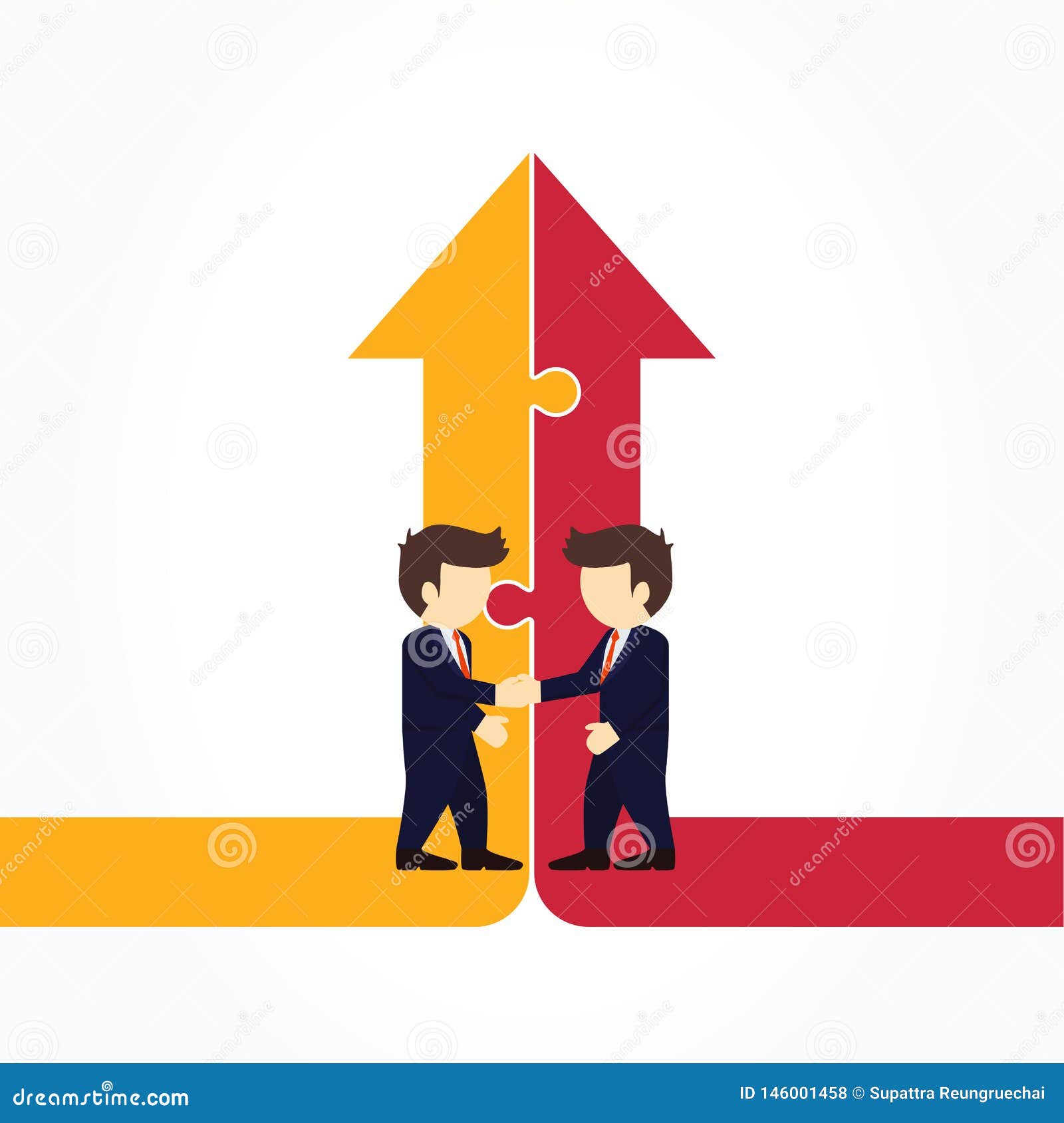 Two Businessmen Shaking Hands on 2 Arrows. Stock Vector - Illustration ...