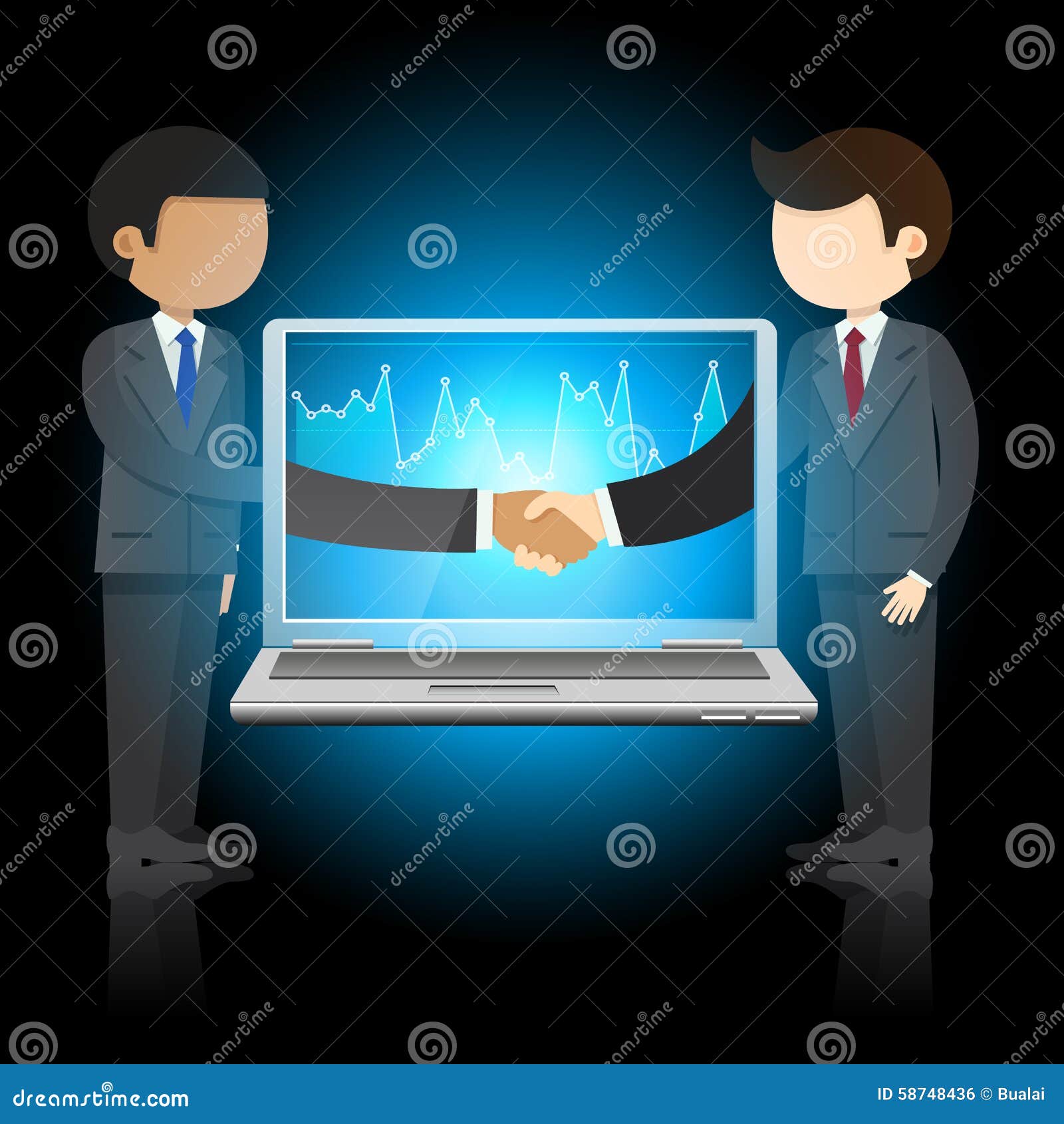 Two Businessmen Shaking Hands and Laptop Stock Vector - Illustration of ...