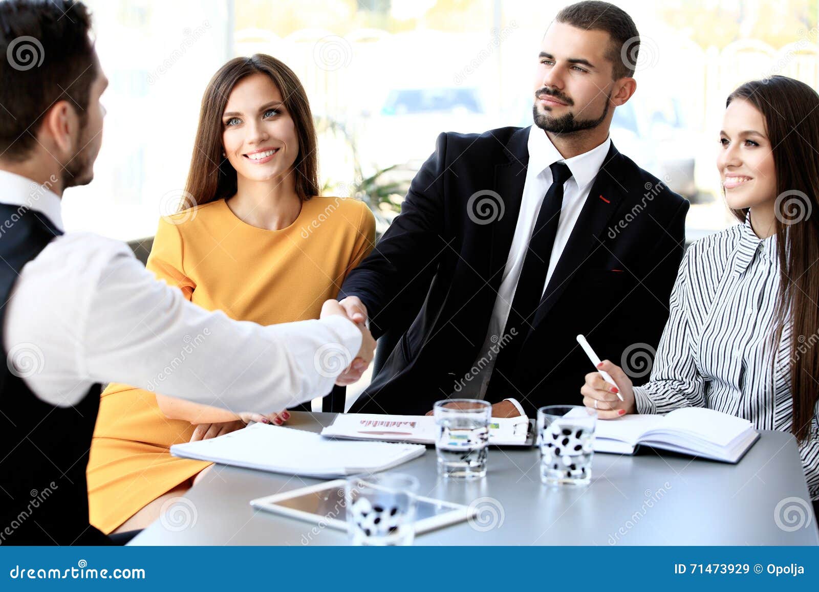 Two Businessmen Shaking Hands in Office Stock Image - Image of partners ...