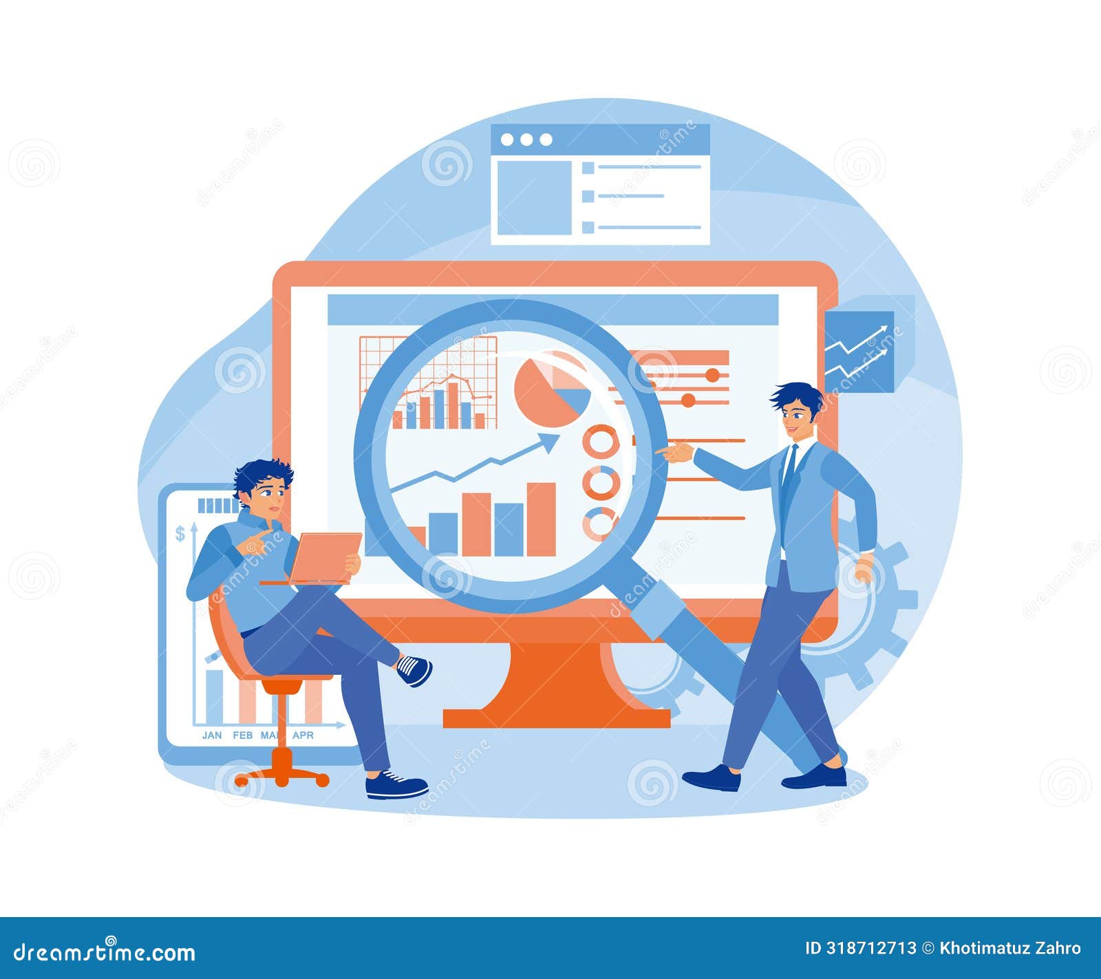 Two Businessmen Study Infographic Data on the Computer. Planning a ...