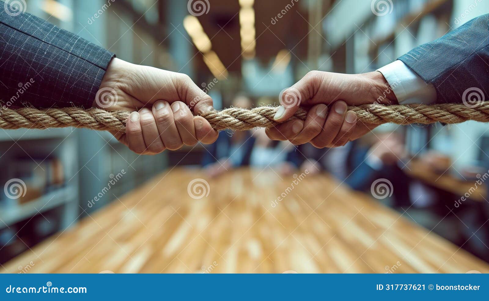 Two Businessmen in a Suit Hold a Rope in a Tug of War in the Office. AI ...
