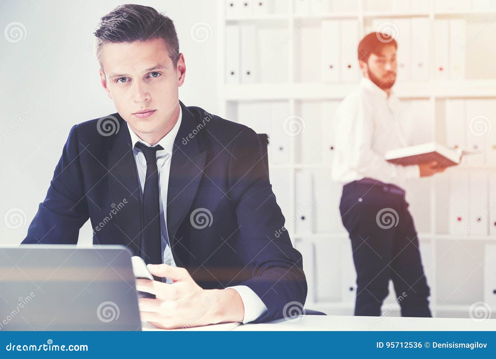 Two Businessmen in a White Office Stock Photo - Image of presentation ...