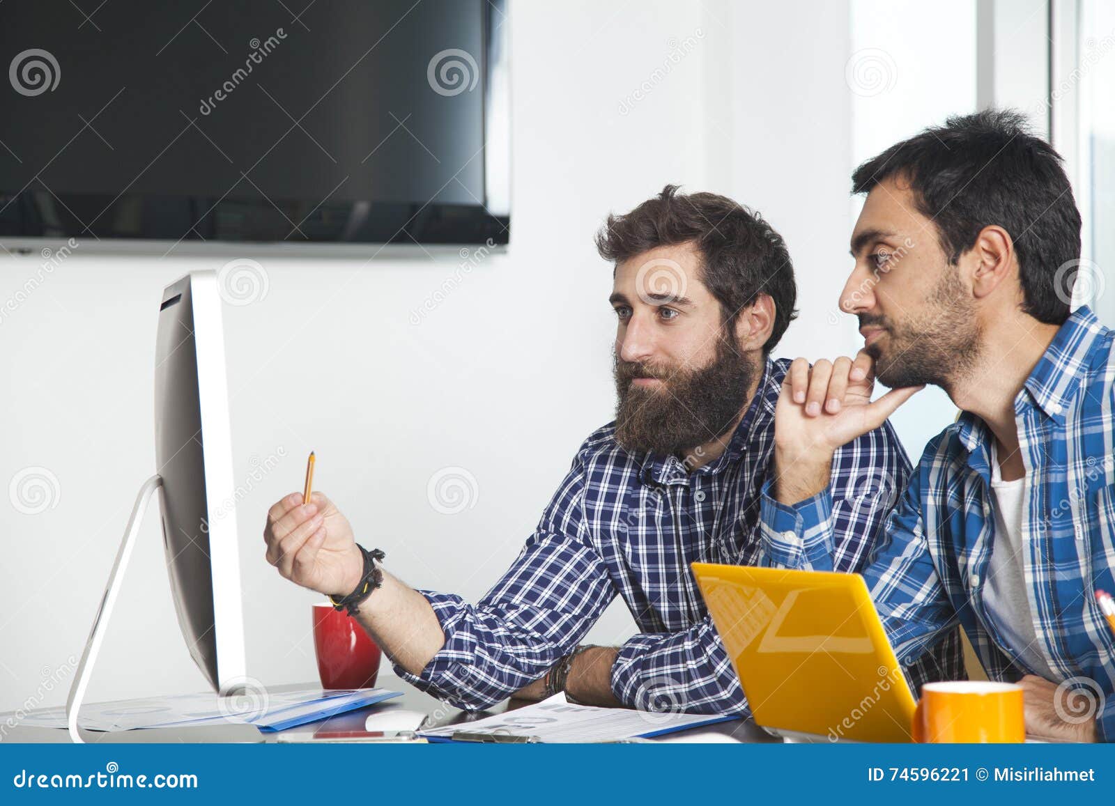 Two Businessmen Working with a Computer Stock Image - Image of copy ...