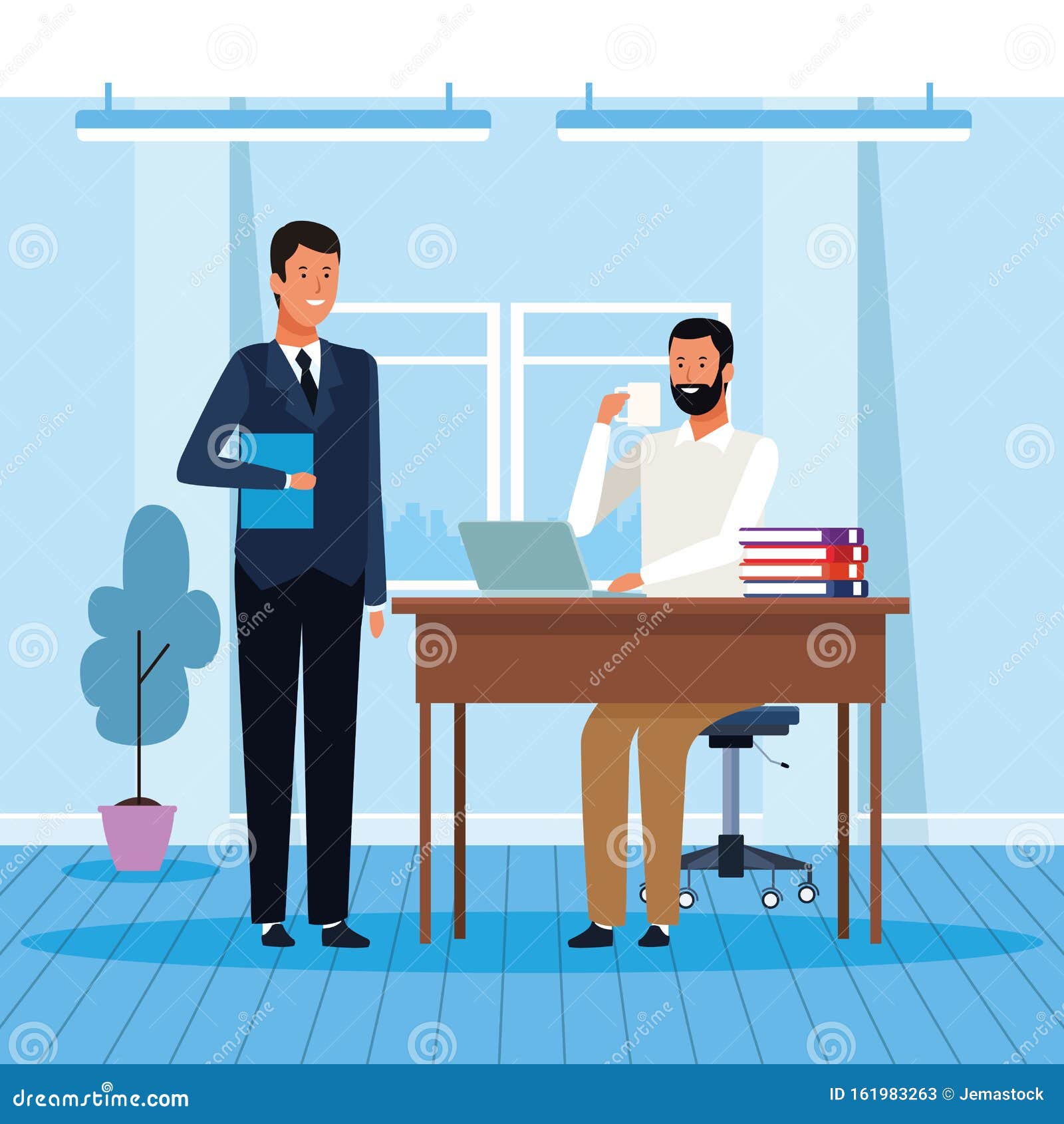 Two Businessmen Working in the Office Stock Vector - Illustration of ...