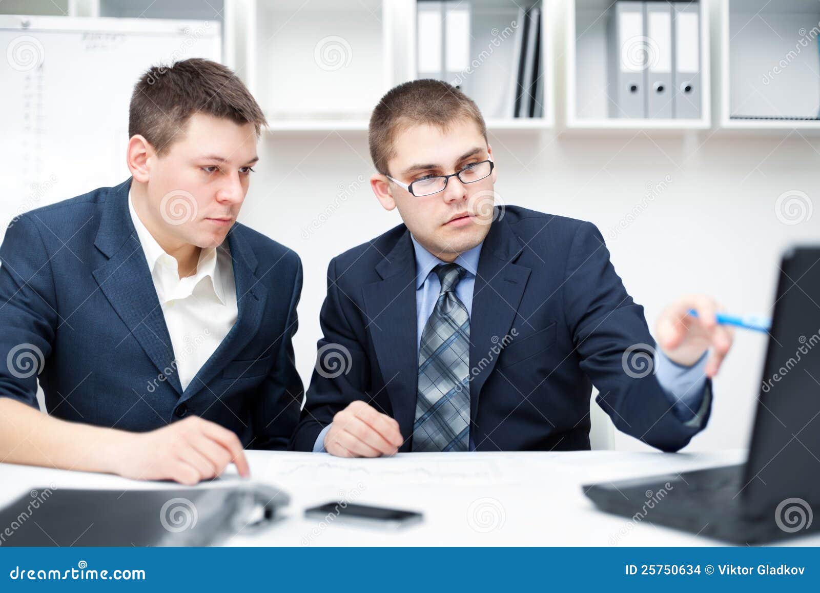 Two Businessmen Working Together with Computer Stock Photo - Image of ...