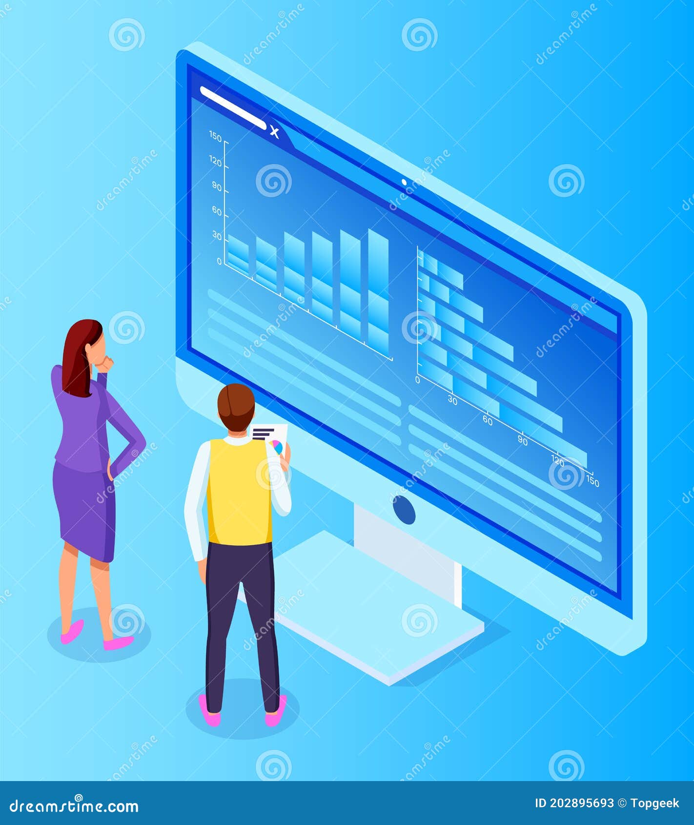 Two Businesspeople Looking at Screen of Computer and Analysing Report ...